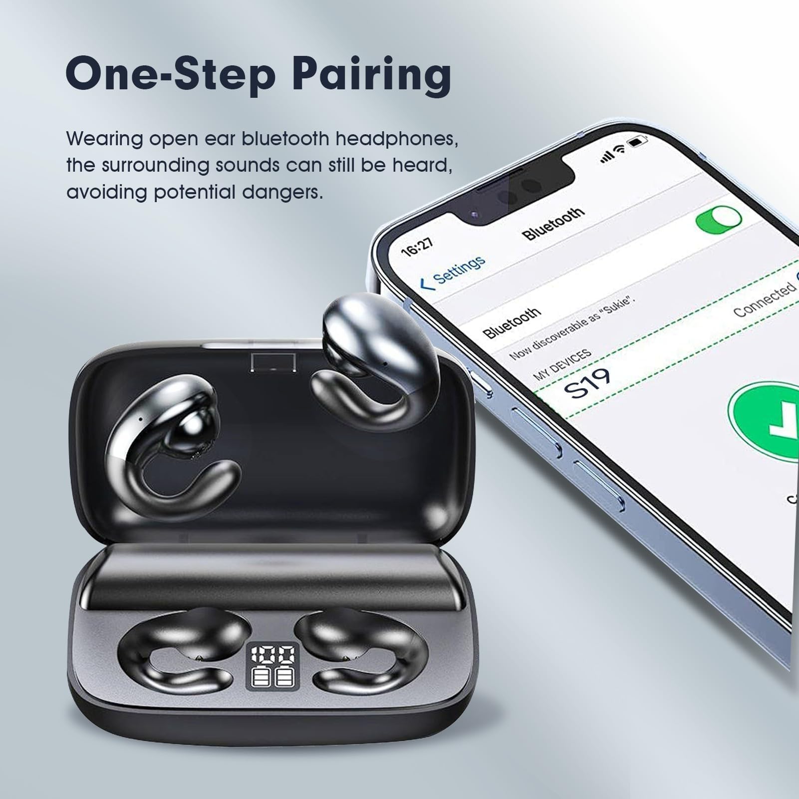 Wireless Earbuds with Earhooks Mini Bone Conduction Headphones Waterproof Bluetooth Open Ear Earbuds Cycling Earpiece Noise Canceling Headset Sports Bluetooth 5.0 Earphones Headset for Cycling Driving