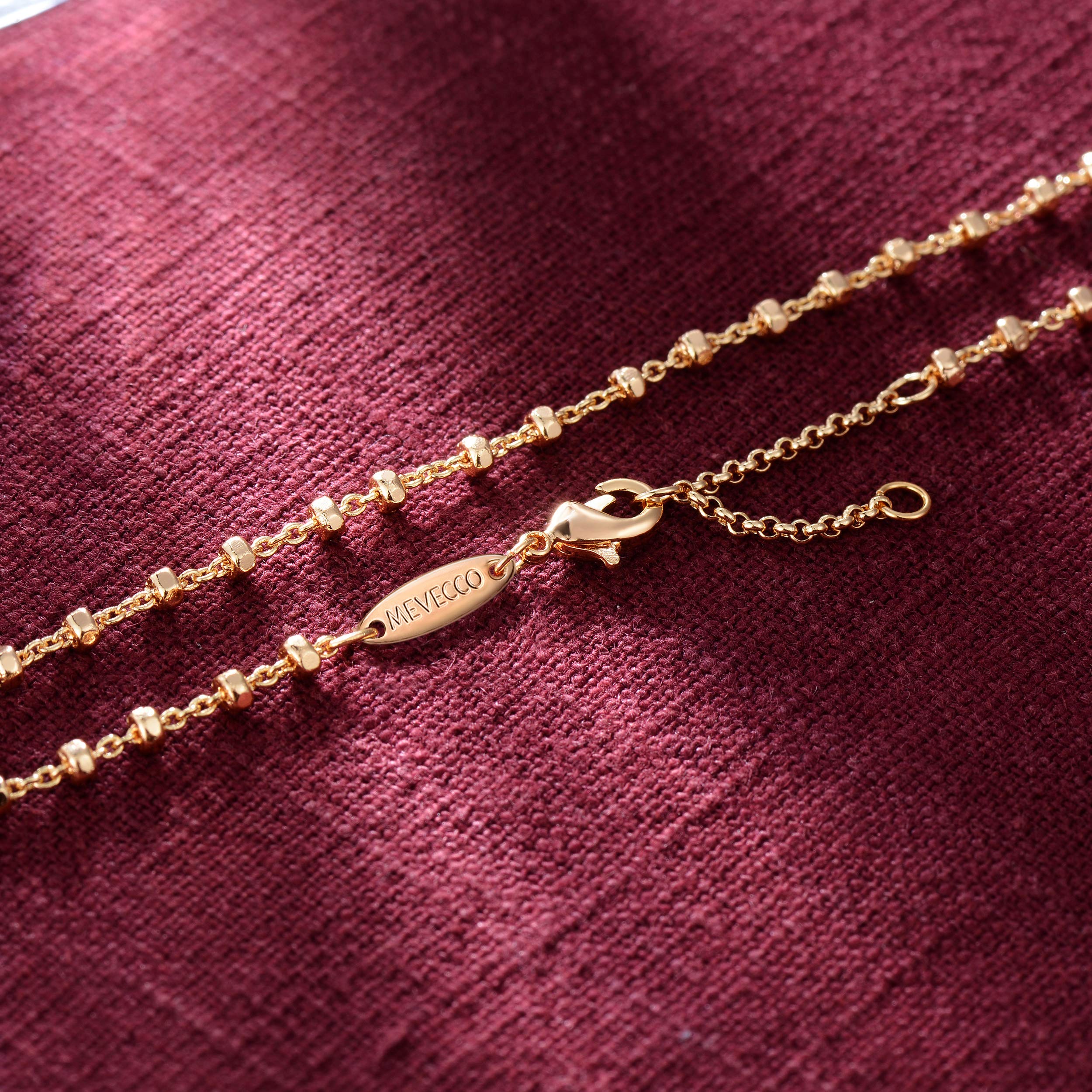 MEVECCO Gold Matt Beaded Anklet,14K Gold Plated Handmade Polyhedral Cut and Matt Beads Cute Dainty Anklet for Women