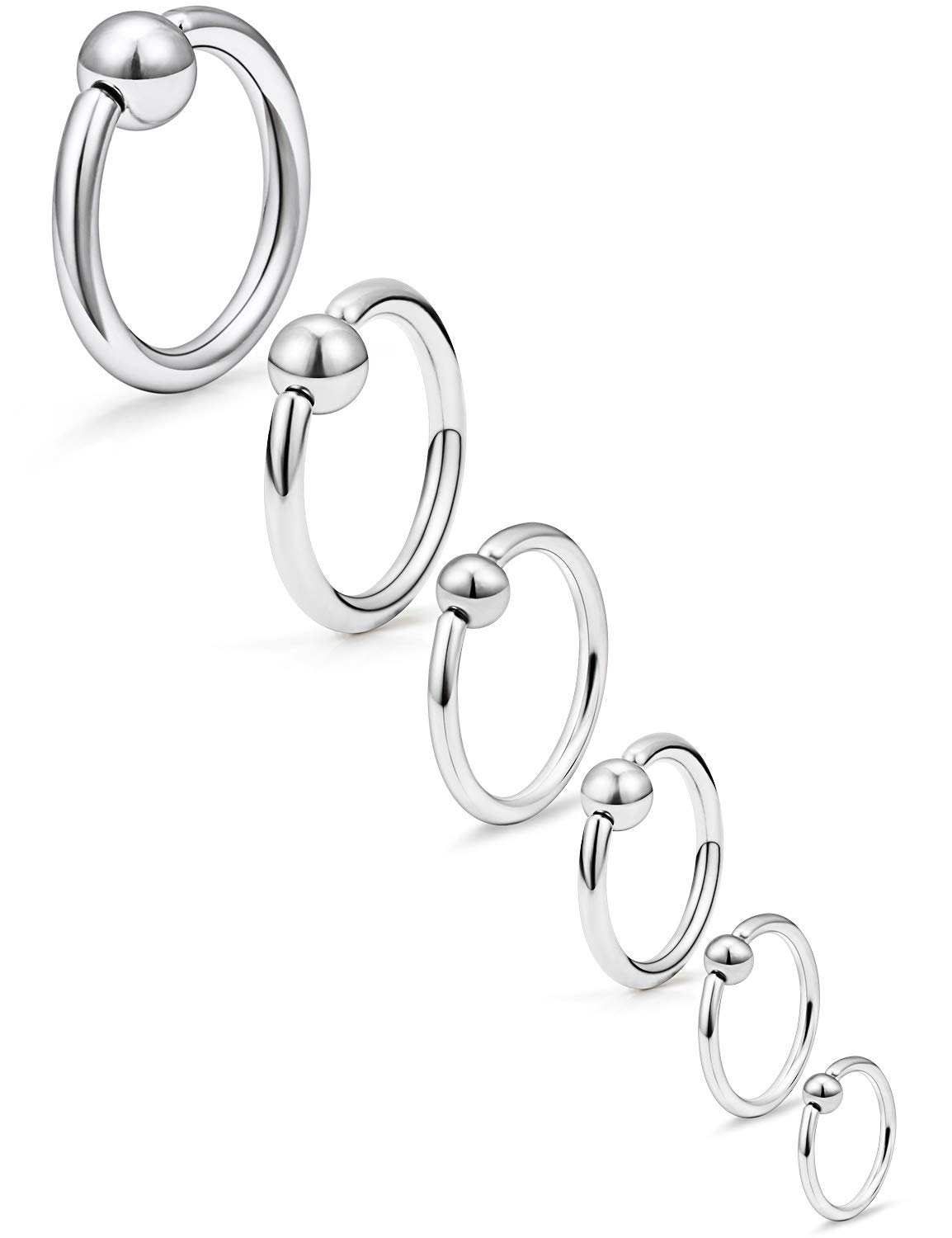 Lcolyoli 316L Surgical Steel Captive Bead Ring Spring Action BCR Monster Screwball Rings PA Nipple Tragus Cartilage Septum Piercing Jewelry 20G 16G 14G 12G 8G 6G Silver-tone