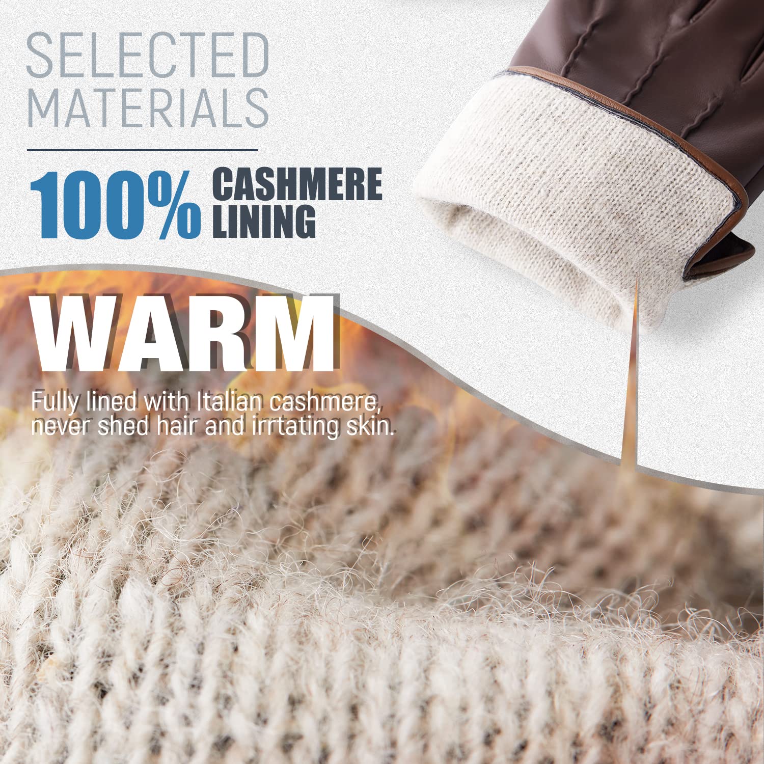 QUKOPSE Winter Leather Gloves for Men,Touchscreen Snow Driving Gloves with Cashmere Lining for Motorcycle Driving Riding