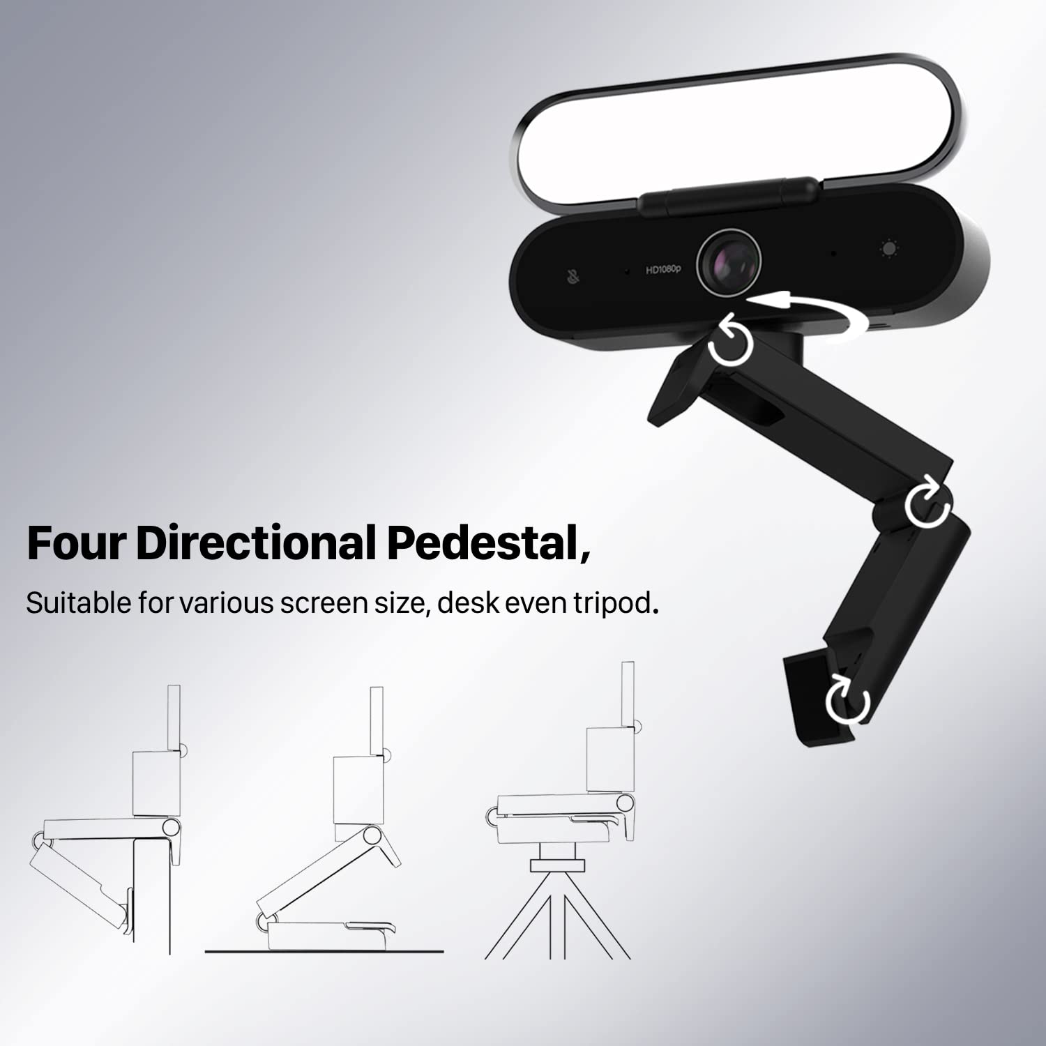 ZECHIN Studio 5-in-1 Full HD 1080P Webcam with Light, Microphone & Speakers, Computer Camera with Fill Light & Privacy Protection, Web Cam Supports Clear Stereo Audio, HD Light Correction