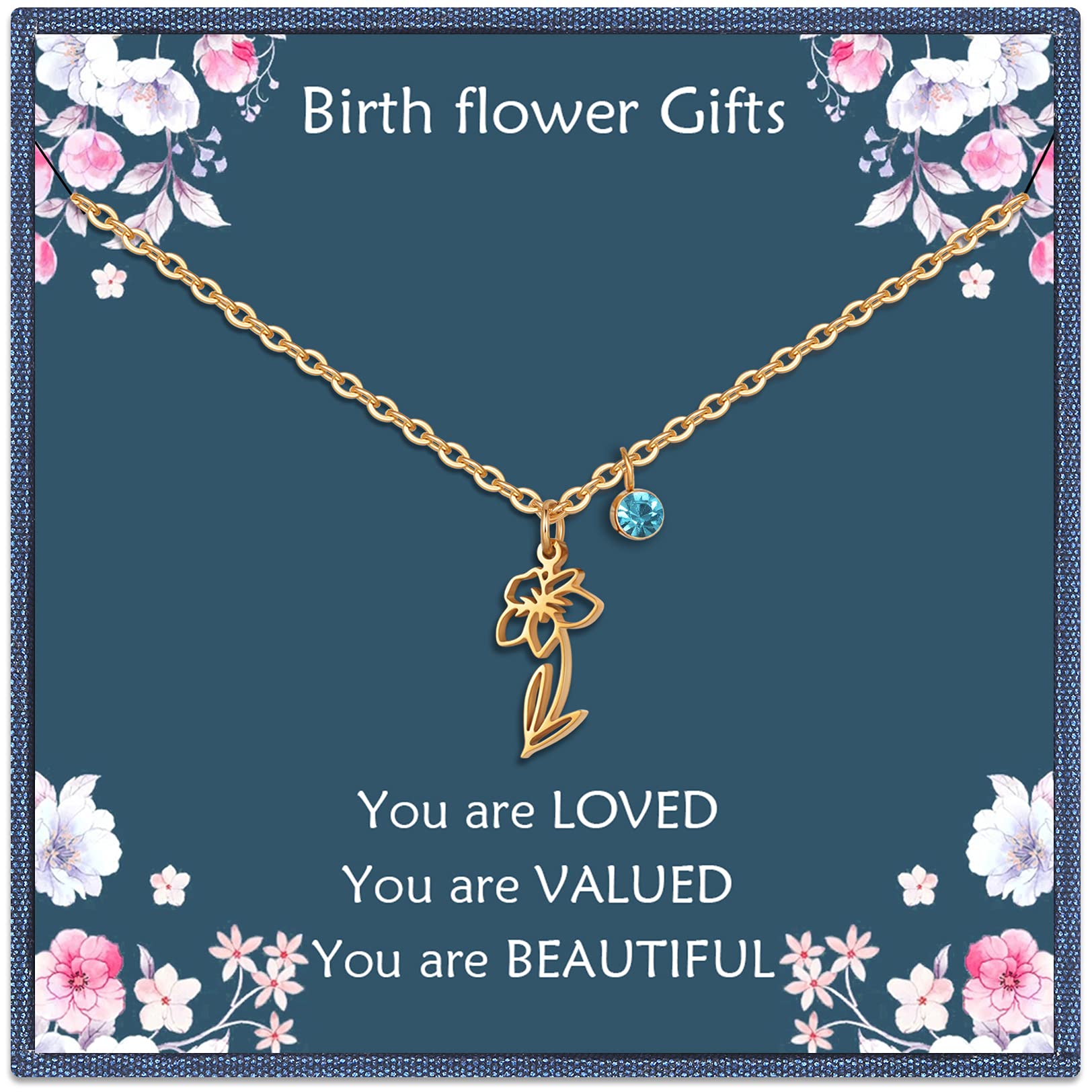 Nupdot March Birth Flower Necklaces Birthday Gifts for Women| 14K Gold Plated Birth Month Floral Daffodil Pendant Birthstone Necklace Jewelry Gifts for Mom Friends