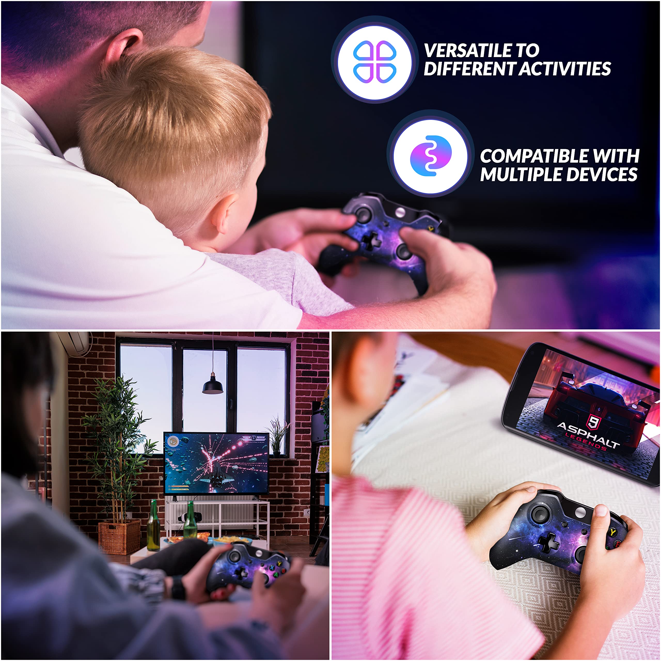 TUPSY Custom Wireless Controller Compatible with Xbox One/S/Xbox Series X/S/Window PC Galaxy Design with 3.5mm Audio Jack