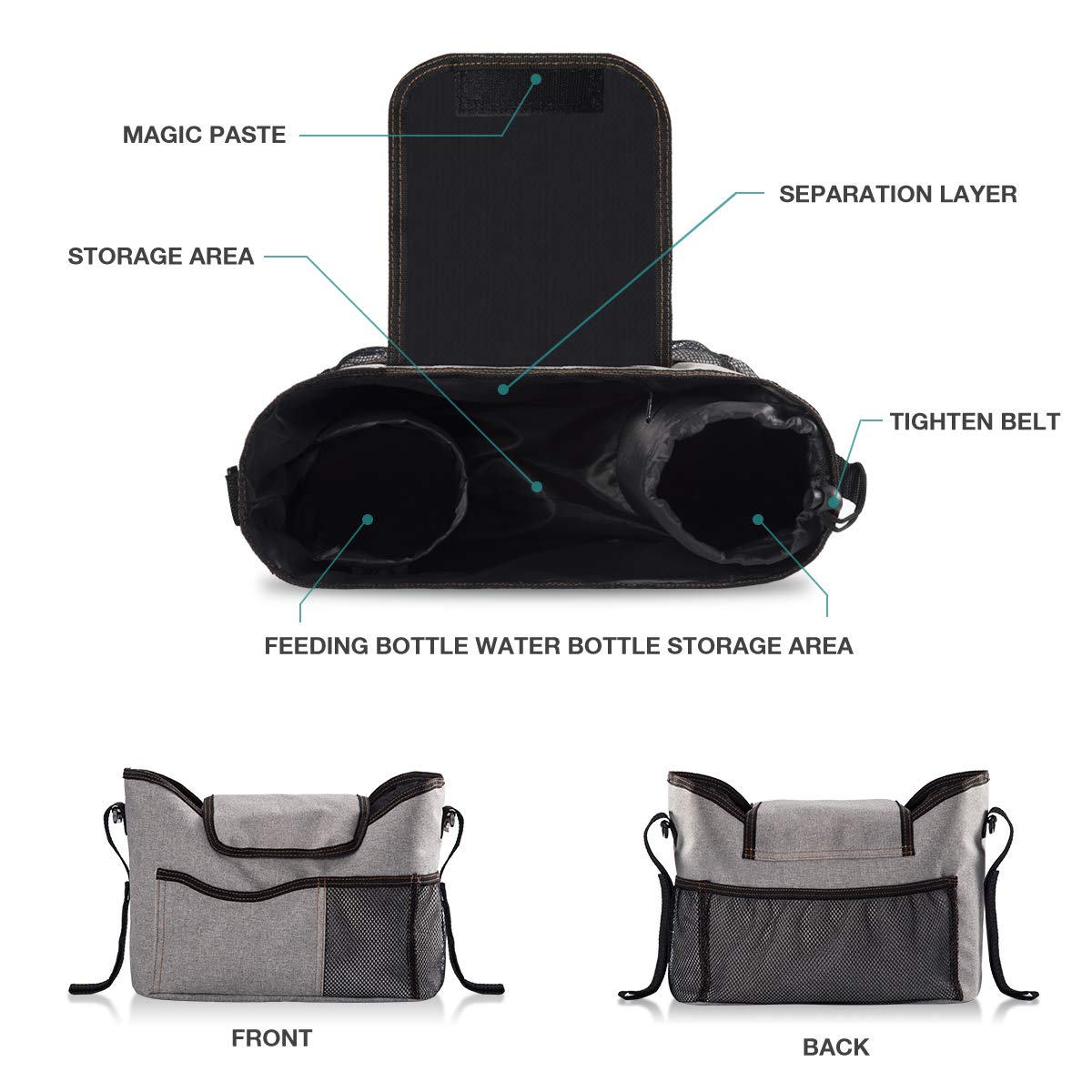 Marchpower Baby Stroller Organizer Bag Cup Holder Large Storage Space Double Use Stroller Accessory Shoulder Carrying Lightweight Durable Baby Travel Bag