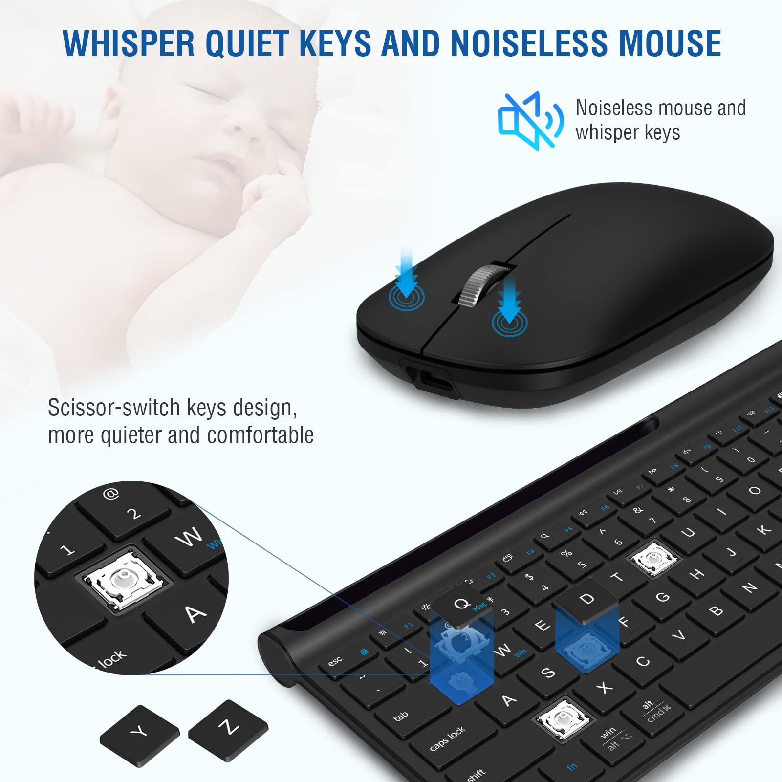 Wireless Keyboard and Mouse Combo Rechargeable, EDJO 2.4GHz Compact Wireless Keyboard with Phone Holder and 3 Level DPI Adjustable Wireless Mouse for Windows, Mac OS PC/Desktops/Computer/Laptops