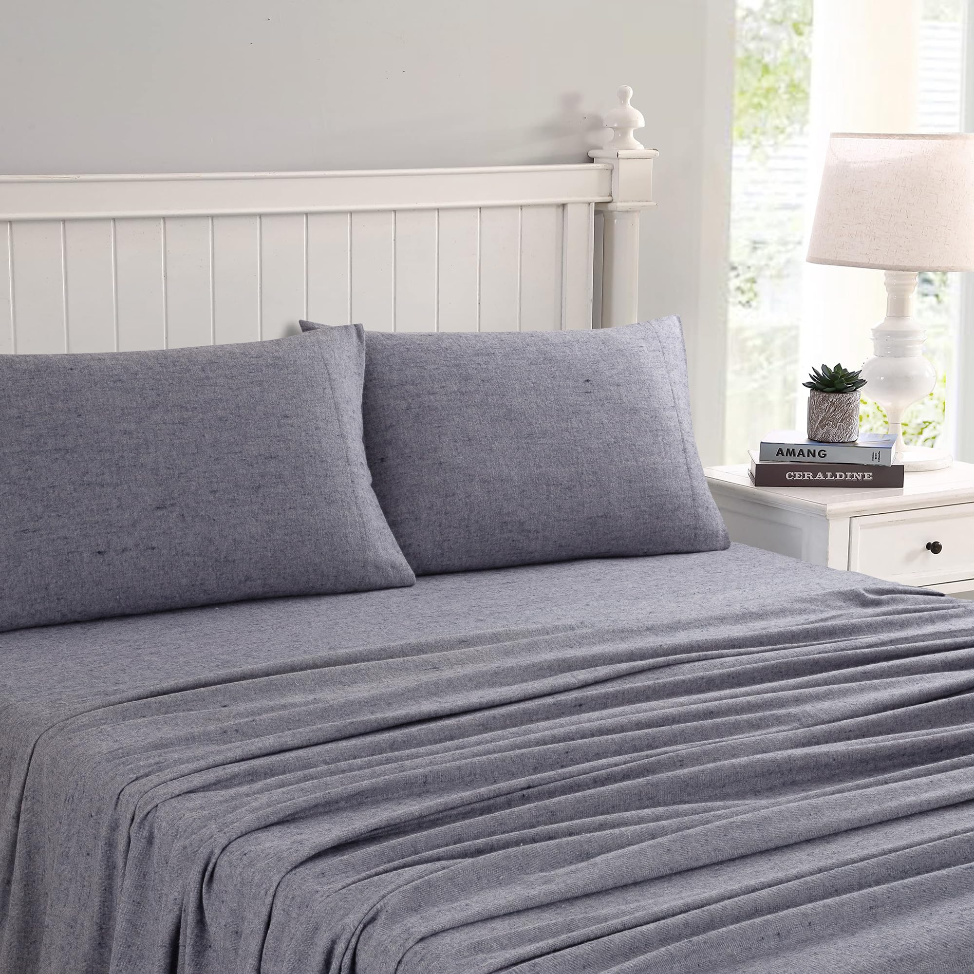 Lodge & Linen Flannel Sheet Set Full Size | Cotton, Heavyweight, Velvety Soft Flannel | Deep Pocket Flannel Sheets | Warm & Cozy Sheets | 4 Piece Set - Fitted, Flat and Pillowcases | Full - Charcoal