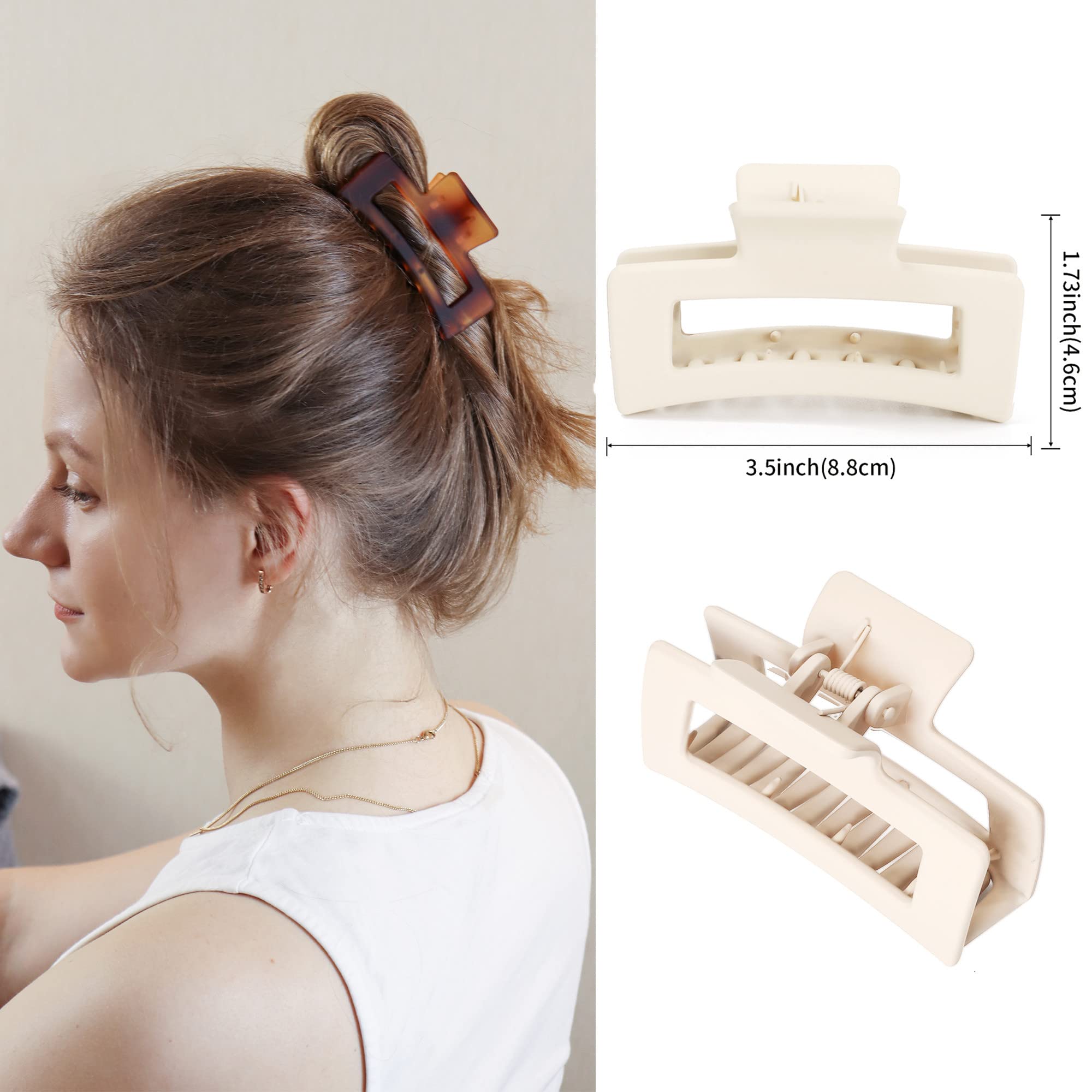 Vsiopy 10 Pack Women's Hair Clips - 3.5 Inch Matte Double Row Claw Clips for Thick, Curly or Thin Hair