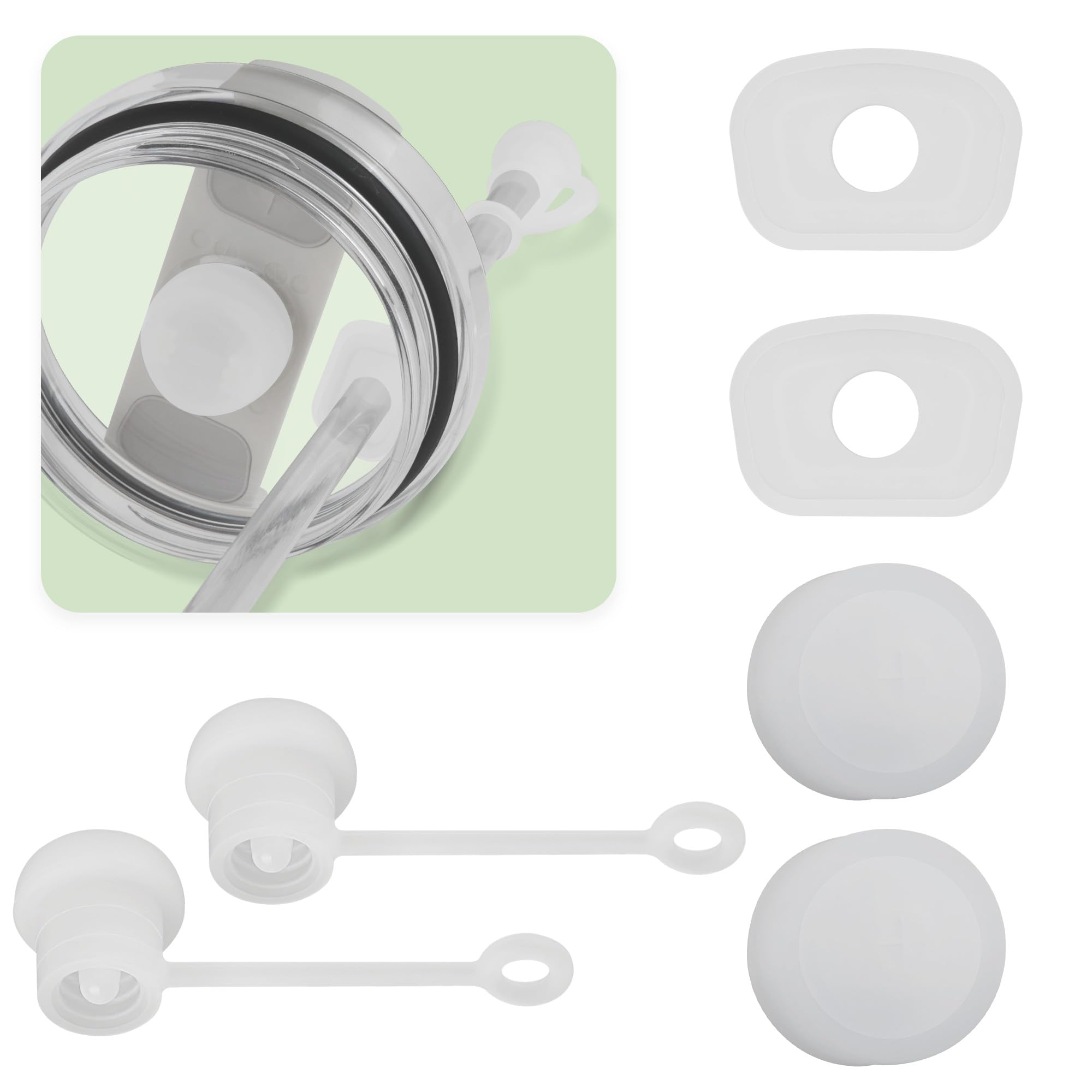 Neepanda 3set Silicone Spill Proof Stopper, Fit for Stanley Tumbler 1.0 and 2.0 version 30oz|40oz, with 2 Straw Cover,2 Round Leak Stoppers,2 Square Spill Stoppers, Stanley Cup Accessories(Clear)