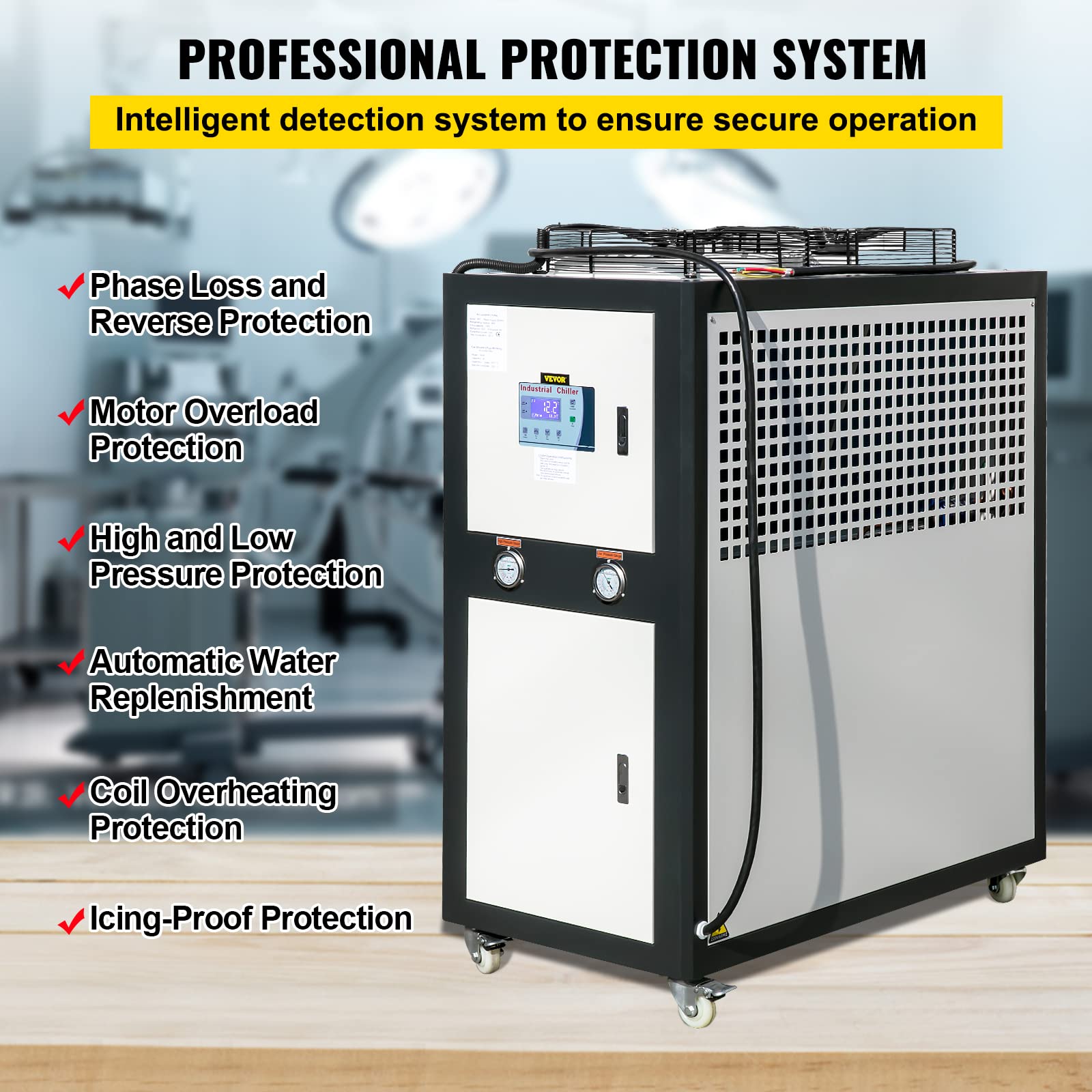 VEVOR Water Chiller 6Ton Capacity, Industrial Chiller 6Hp, Air-Cooled Water Chiller, Finned Condenser, w/Micro-Computer Control, Stainless Steel Water Tank Chiller Machine for Cooling Water