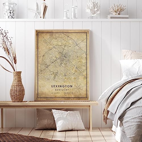 Lexington Vintage Map Print Lexington Map Kentucky Map Art Lexington City Road Map Poster Vintage Gift Map