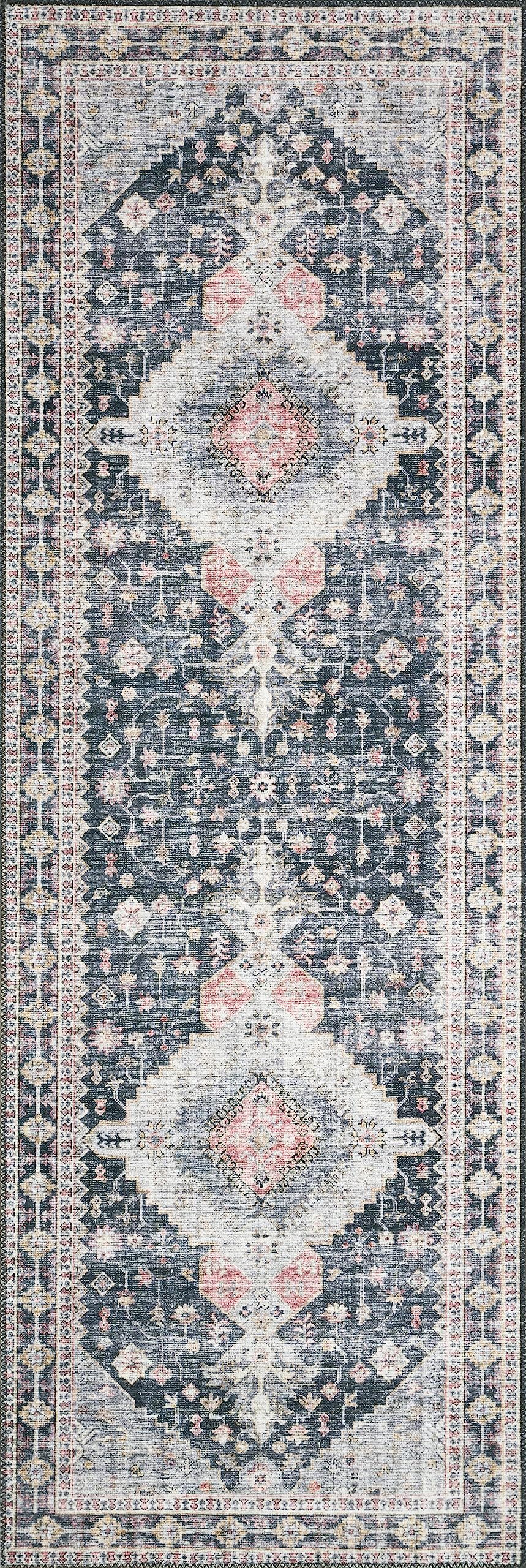 Loloi II Skye Collection SKY-02 Charcoal/Multi 7'-6" x 9'-6", 13" Thick,Area Rug,Soft,Durable,Vintage Inspired,Distressed,Low Pile,Non-Shedding,Easy Clean,Printed,Living Room Rug