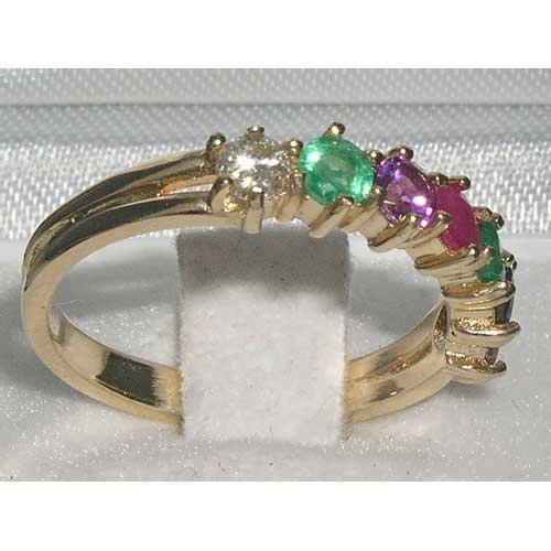 LetsBuyGold 14k Yellow Gold Natural Multi Gem and Diamond Womens DEAREST Eternity Ring - Sizes 4 to 12 Available
