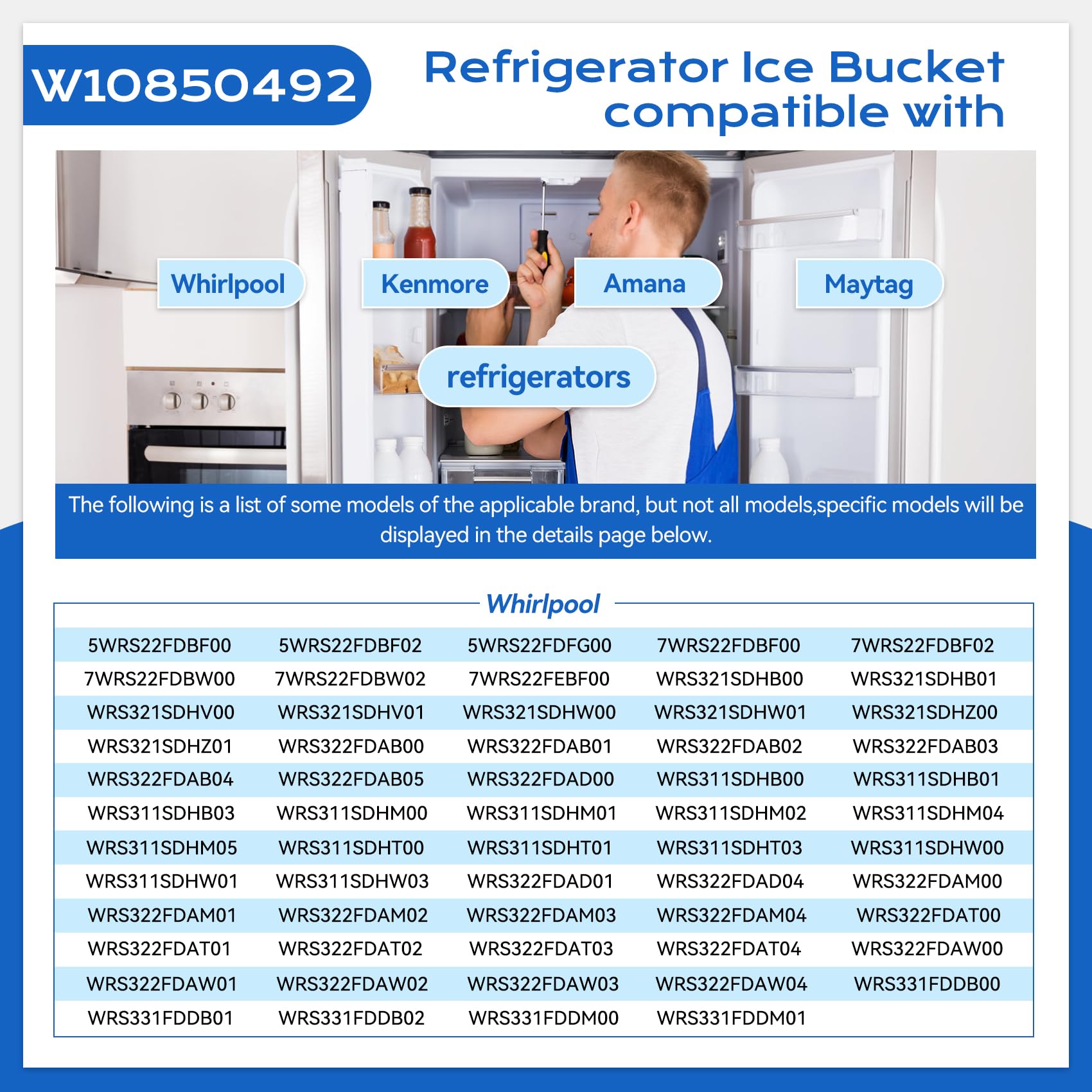 π
½π
΄π ππ©π π«ππππ W10850492 Refrigerator Ice Bucket Compatible with Whirlpool Amana Kenmore Maytag Refrigerators, W10670844 Ice Bucket, Ice Container Bin W10138193, WRS321SDHB00, PS11731153 Etc