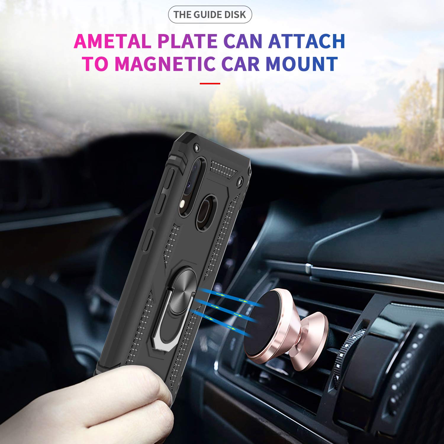 LeYi Compatible for Samsung Galaxy A20/ A30 Case (Not Fit A20S) with Tempered Glass Screen Protector, [Military-Grade] Magnetic Car Mount Kickstand Phone Cover Case for Samsung A20/ A30 (Black)