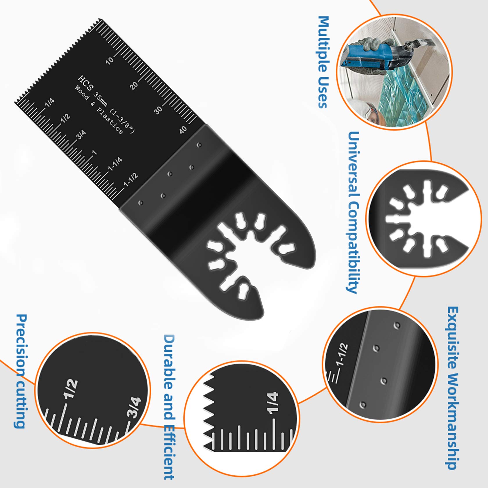 Oscillating Tool Blades, 52 PCS Oscillating Saw Blades Wood Durable Quick Release Universal Multi Tool Blades Kit Compatible with Dewalt Rockwell Porter Cable Bosch Craftsman Ridgid