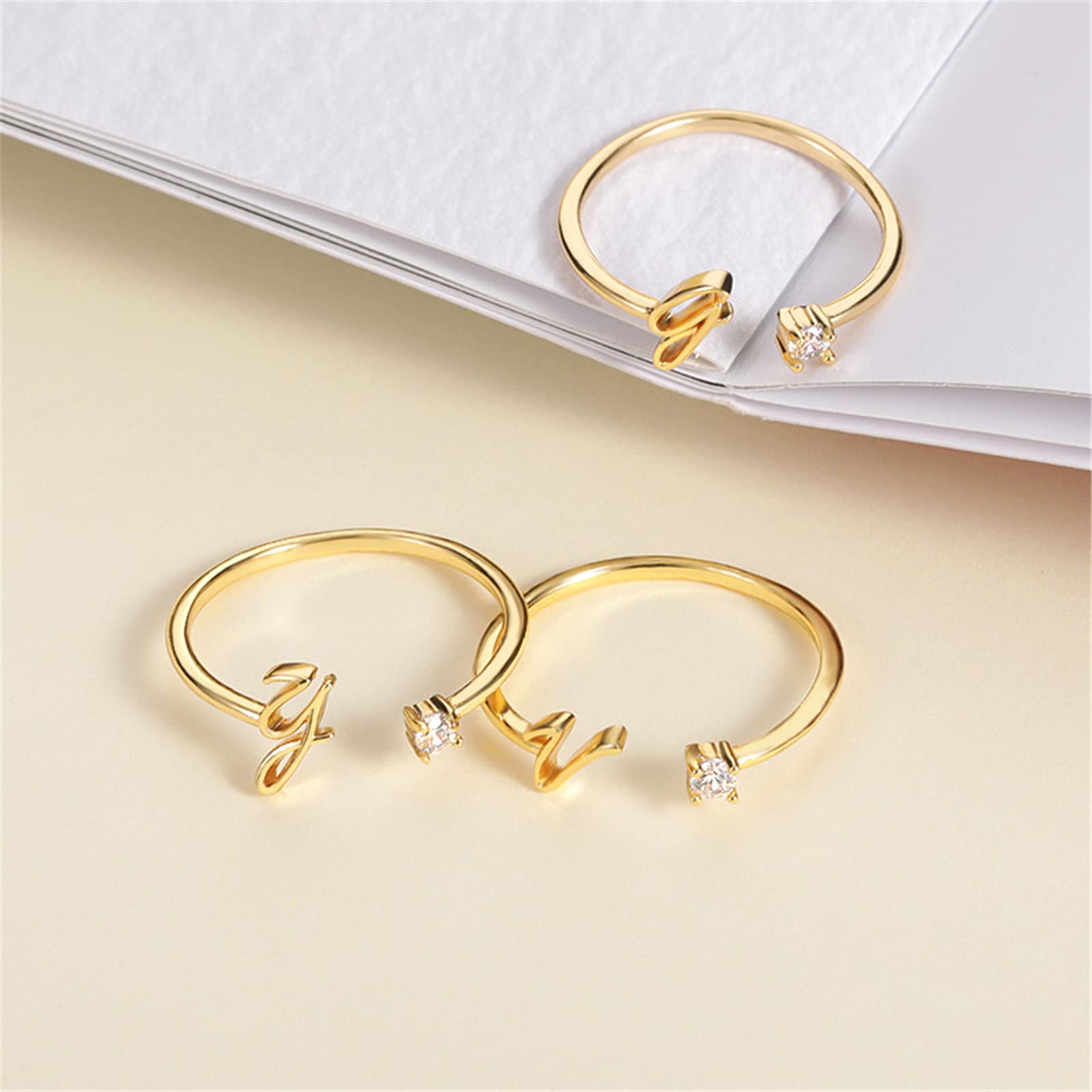 Letter Rings for Women, Twenty Six English Letter Open Ring, Alphabet Rings Letter A to Z, Statement Alphabet Rings, Adjustable Open Ring for Women Teens (N,Golden)