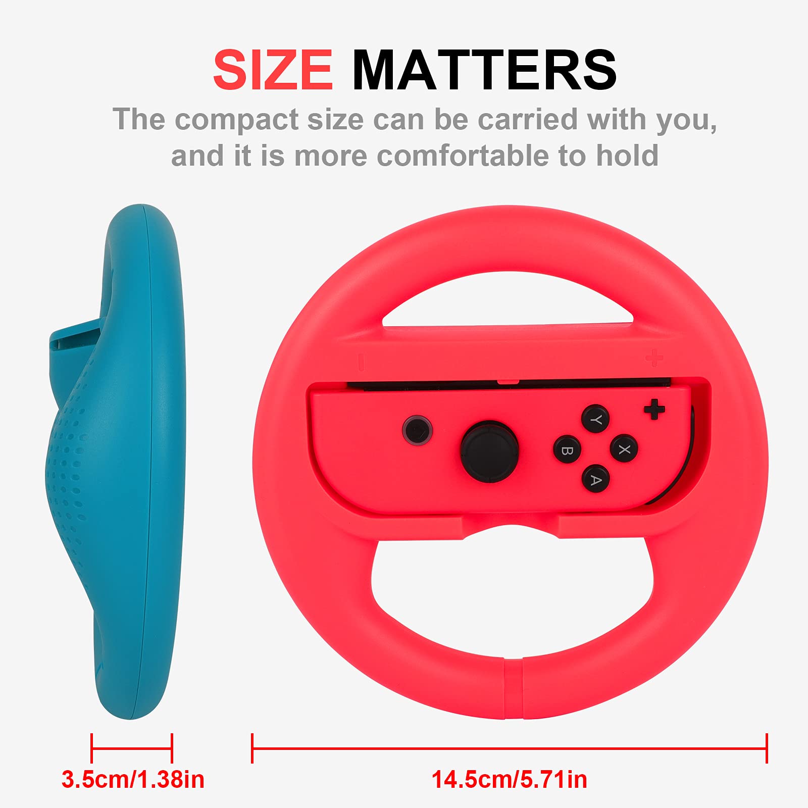 PowerLead Steering Wheel for Nintendo Switch Controller, 2 PCS Racing Wheel Compatible with Mario Kart, Game Controller Wheel for Nintendo Switch Remote Game(Red & Blue)