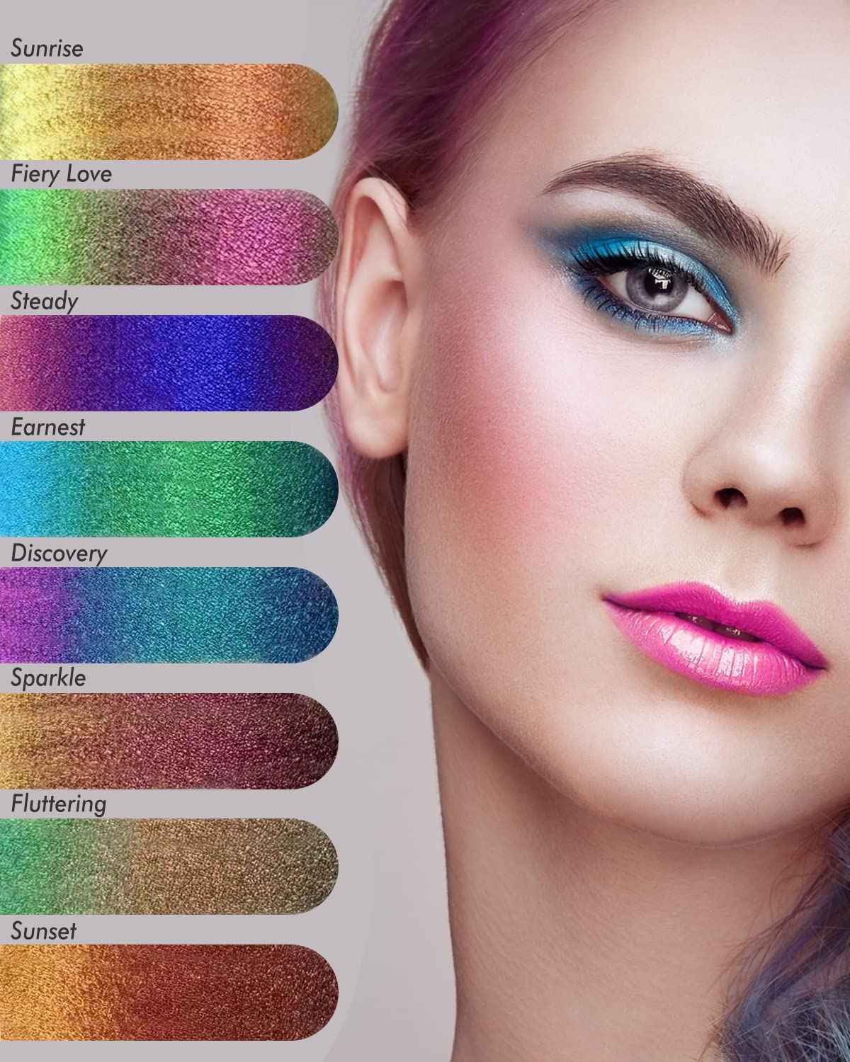 VOFEL Multichrome Eyeshadow Set Glitter Eyeshadow Intense Color Shifting Chameleon Eyeshadow Powder Long Lasting 8 Colors 2.4 Grams