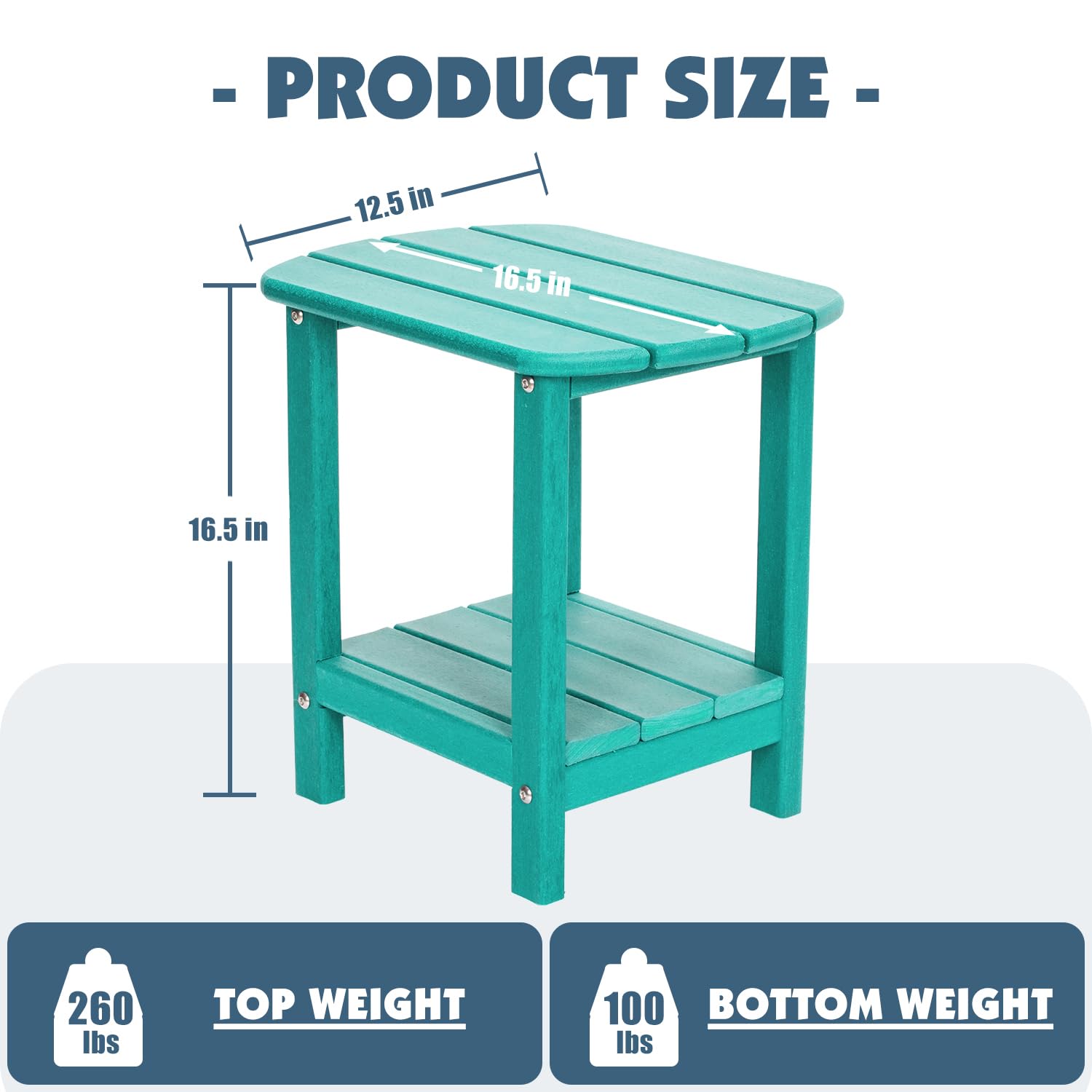 LOENIY Outdoor Side Table 2 -Tier Adirondack Table HDPE Patio Side Table Weather Resistant End Table Small Outdoor Table (Lime)