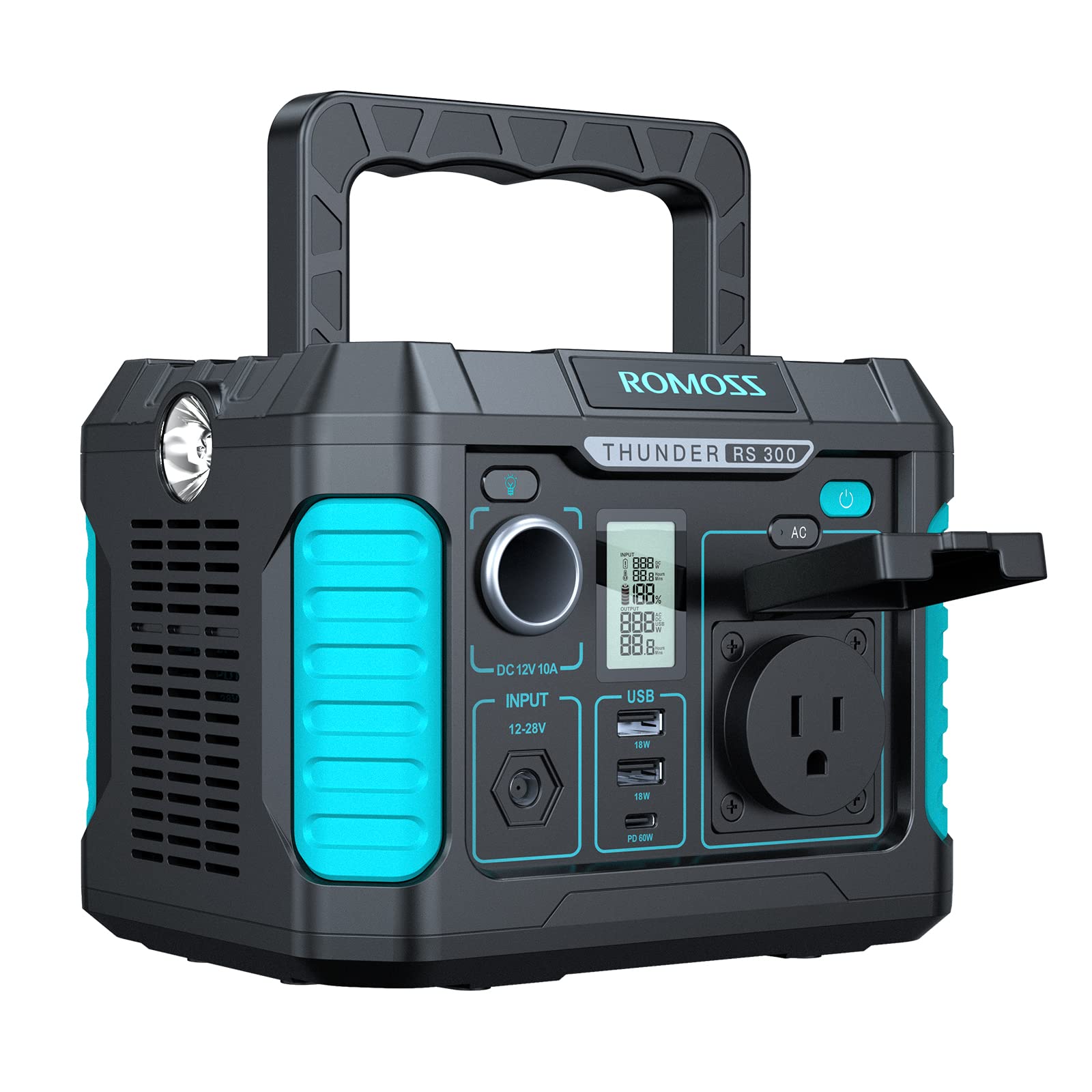 ROMOSS Portable Power Station 300W, 231Wh Lithium Battery, Solar Power, 120V/600W Pure Sine Wave AC Outlet, PD60W USB C, Portable Power Supply for Home, Camping, Outdoor or Backup Generator