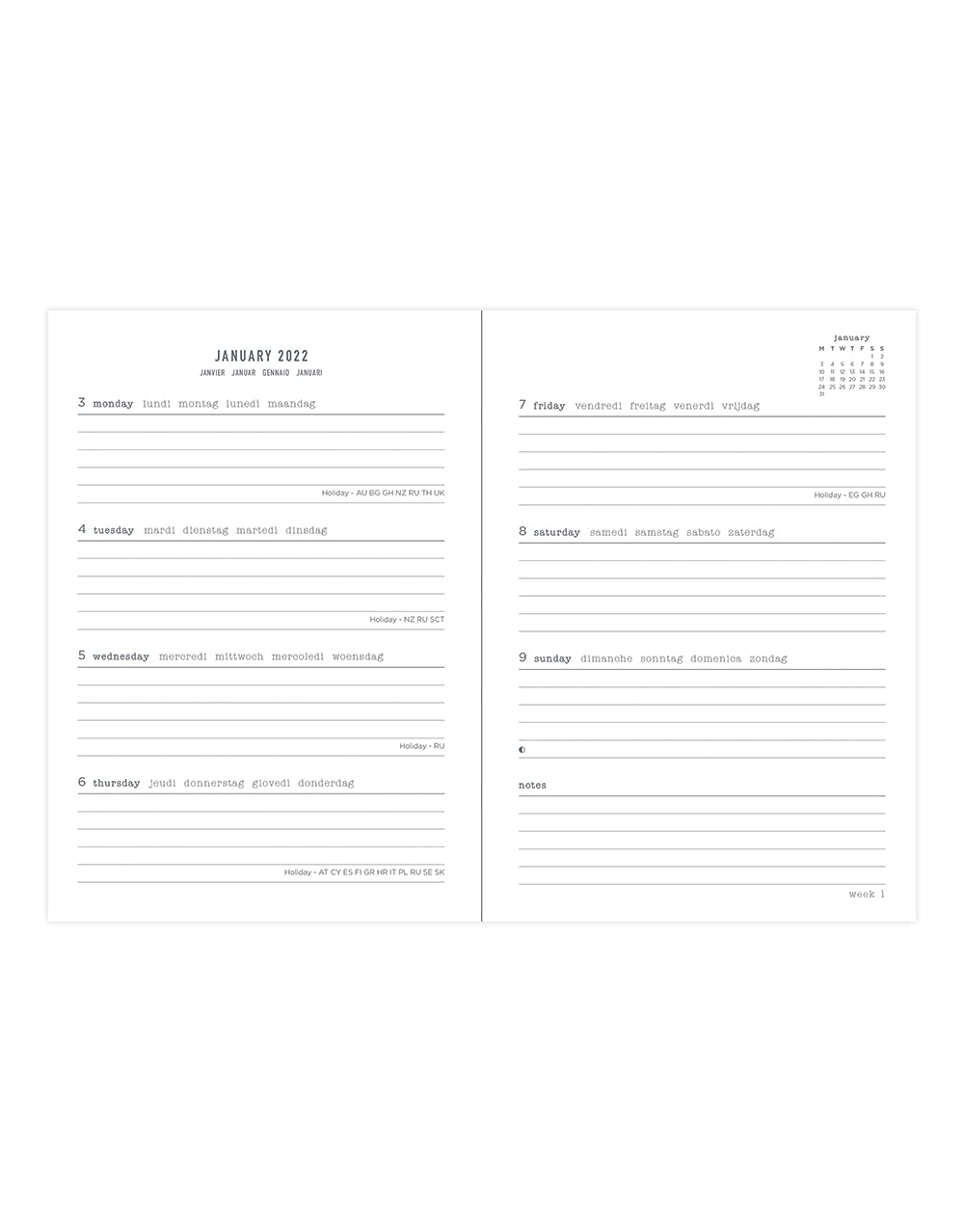 Letts Bloom A6 Week to View 2022 Diary - Blue
