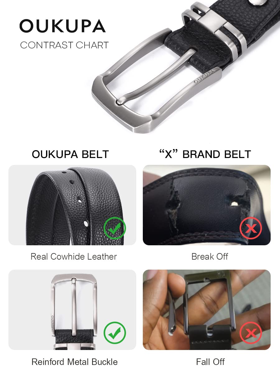 OUKUPA Men Belts Black Belts,Genuine Leather Belts For Mens Prong Buckle Belt Jeans Dress Business Belts With Gift Box…