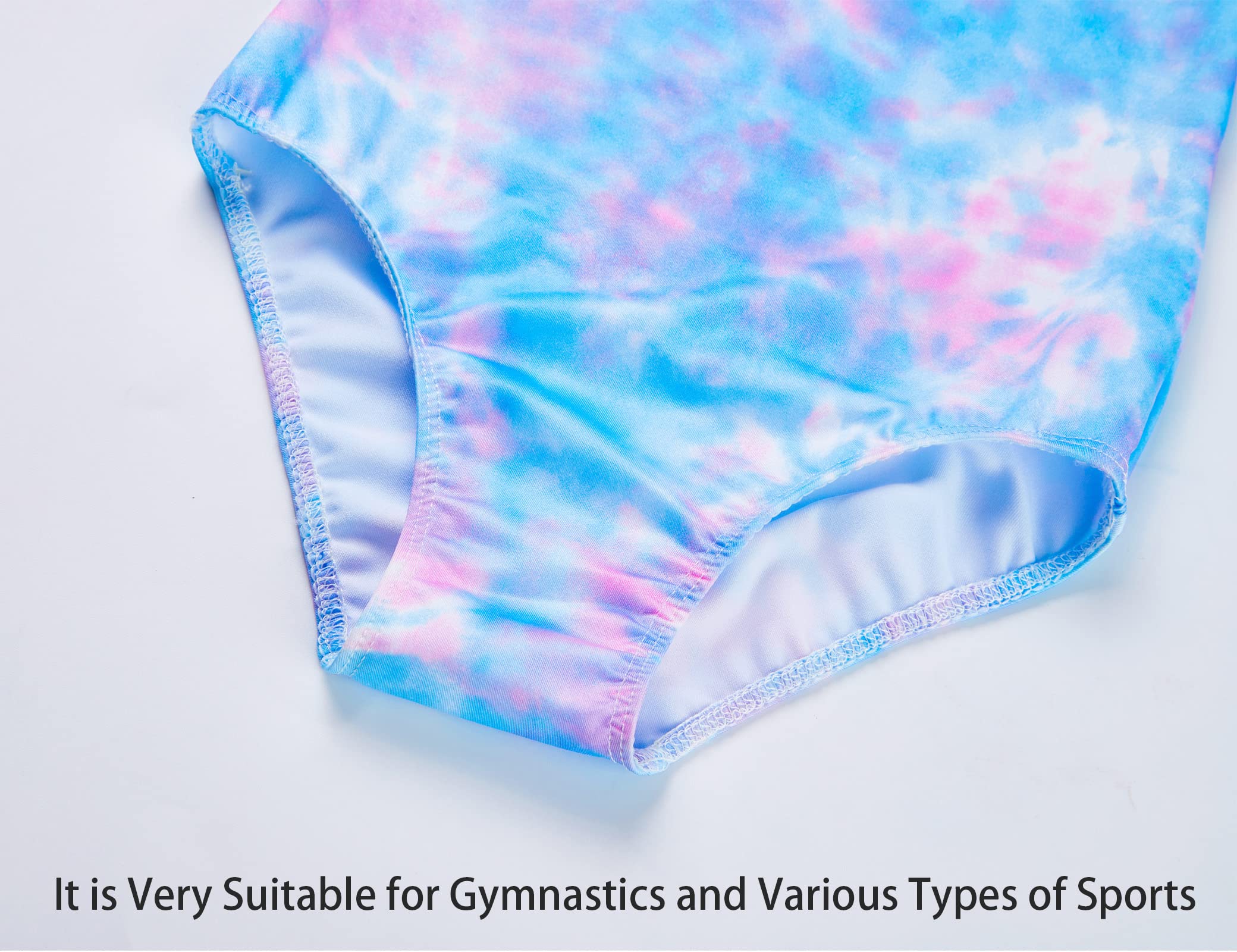 rainbowsnow Gymnastics Leotards for Girls Long Sleeve Size 6-7 Years Old Blue Tie Dye Pattern Cute Fitted Winter Gym Leos Tumbling Bodysuits