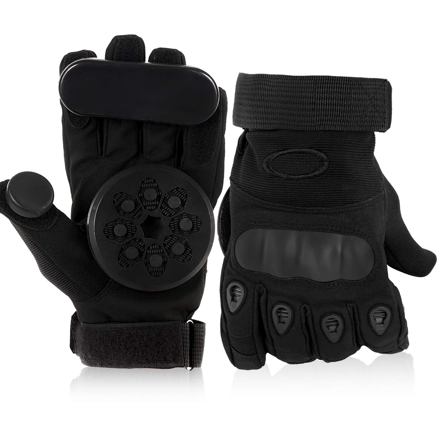 LOSENKA Skateboard Gloves with Sliders,Standard Longboard Downhill Slide Gloves Skate Gloves with 2 Slider Puck Set (Black)