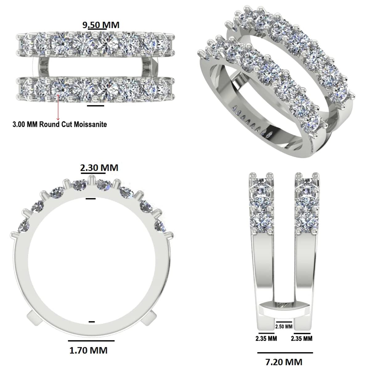 RITZIN Enhancer Round Brilliant Cut White Moissanite Diamond 925 Sterling Silver Ring Guard - 3 MM (6)