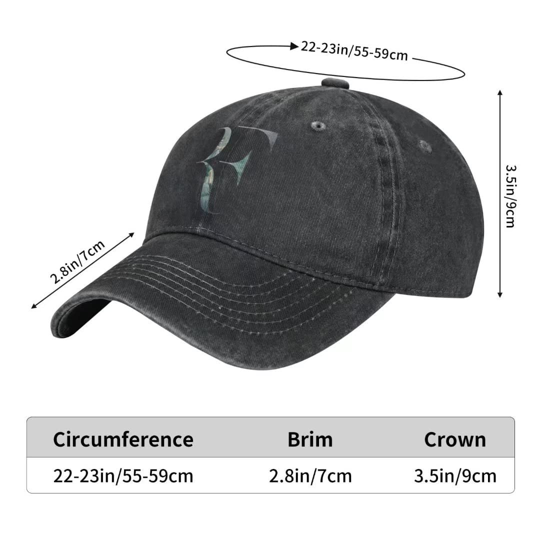 ROGER FEDERER Hat Cotton Snapback Classic Denim Cap for Men Women Adjustable Black