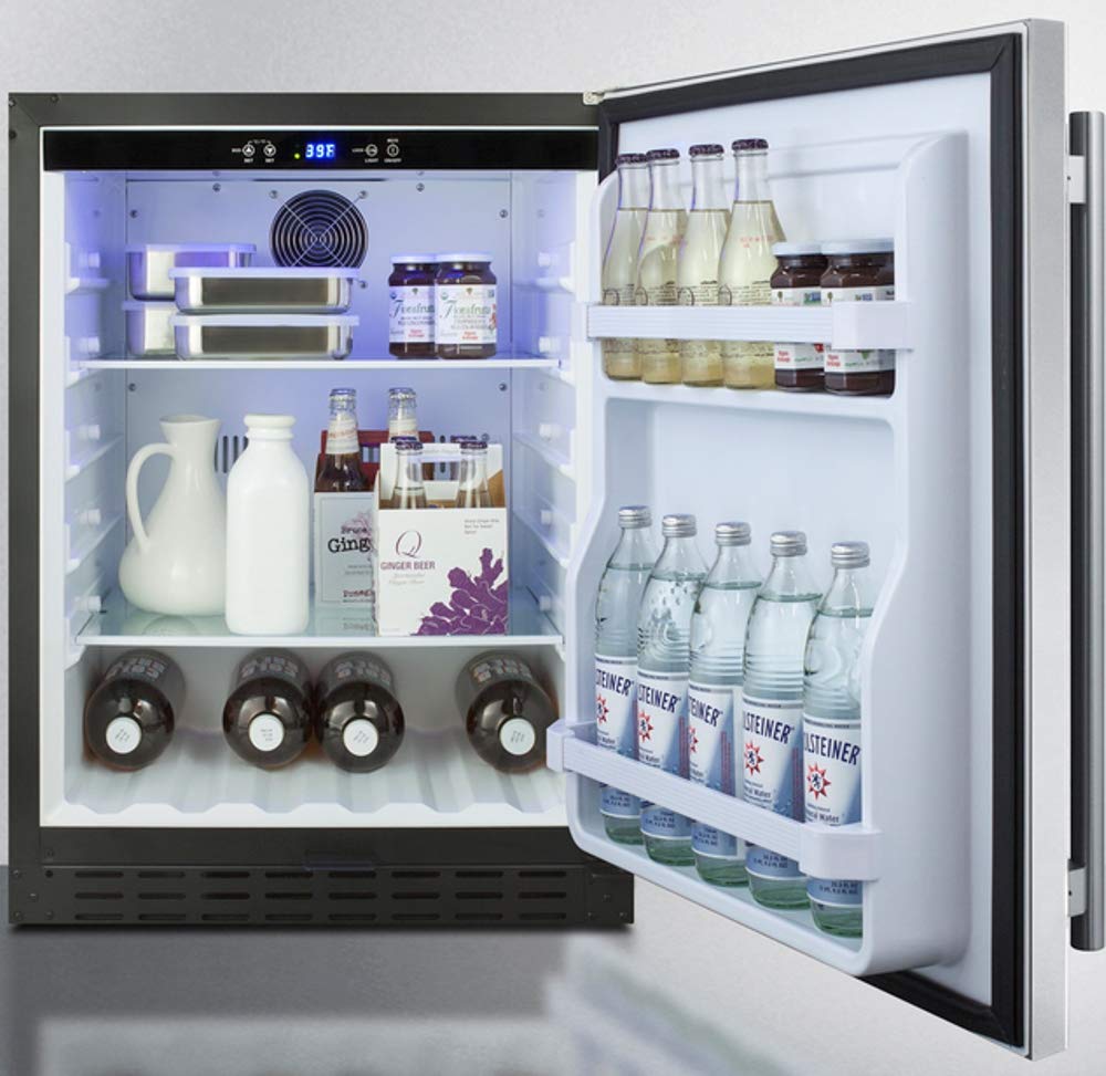 Summit Appliance AL55 Built-in Undercounter ADA Compliant 4.2 cu.ft. 24" Wide All-refrigerator with Stainless Steel Door, Black Cabinet, Door Storage, Lock, Digital Controls and White Interior