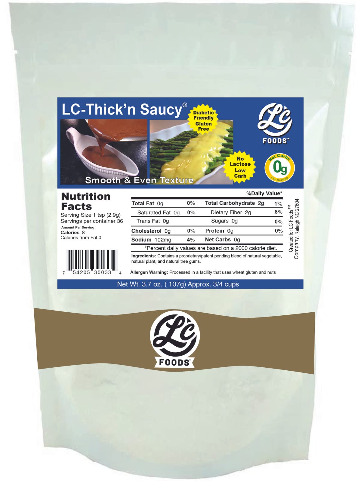 LC Foods Thick and Saucy | Low Carb Thickener | Natural Ingredients | Gluten-Free | No Added Sugar | No Preservatives | Diabetic Friendly | Low Carb Gravy | Zero Net Carbs (3.7Oz)