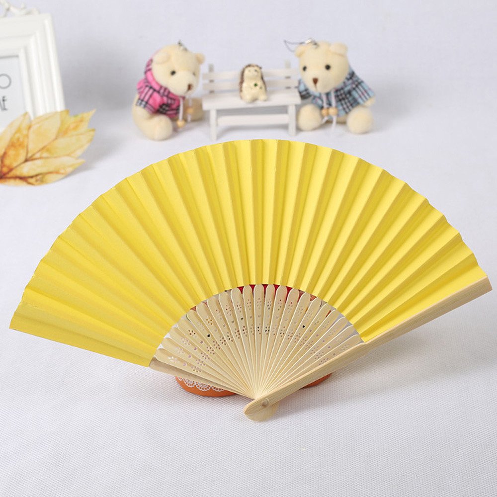 SUNTEAMO Solid Fan Folding Folding Party Wedding Hand Dance Held Silk Pattern Color Tools & Home Improvement Large Happy Birthday Banner And (Yellow, One Size)