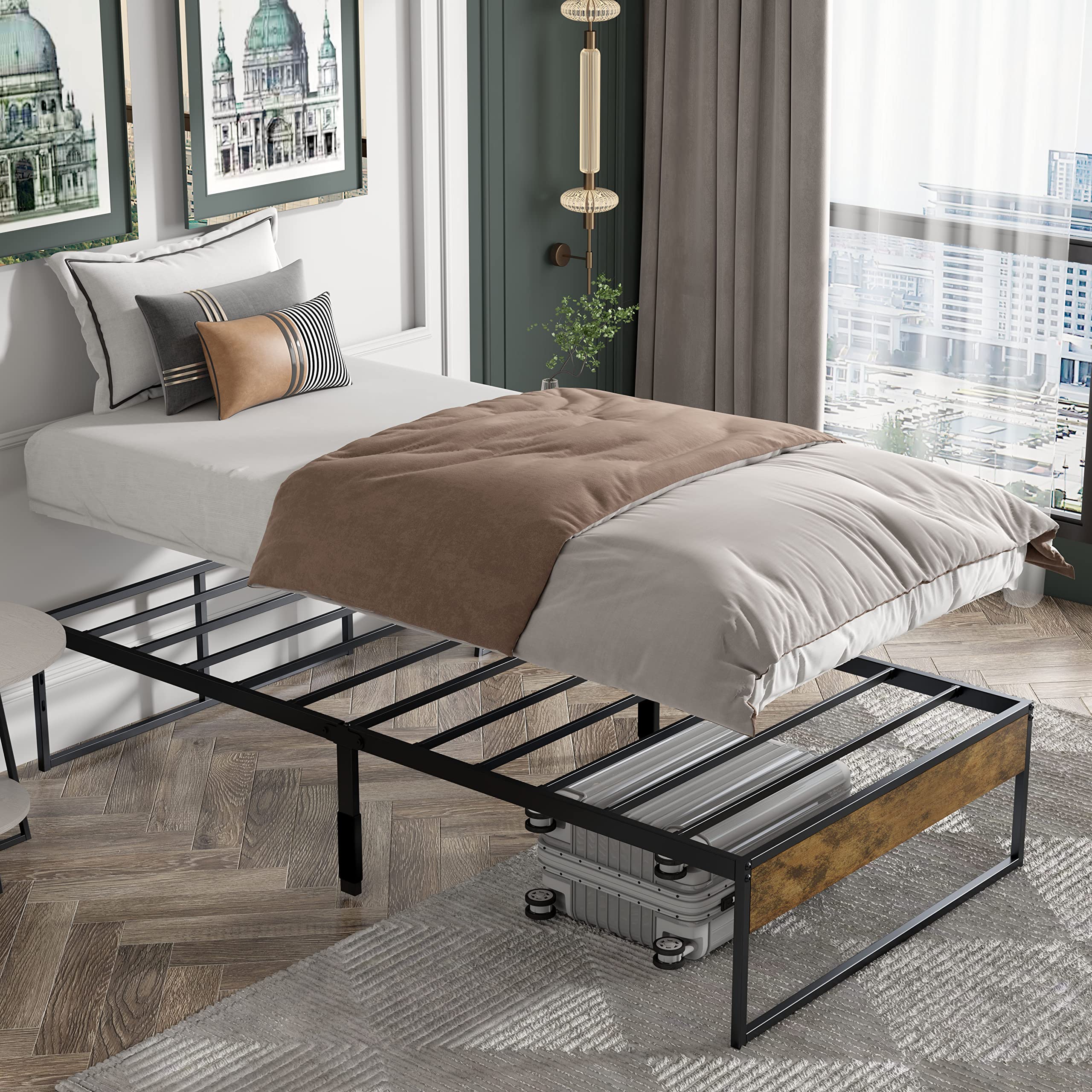 Lamhorm Heavy Duty Full Size Bed Frame, High Metal Platform Bed Frames with Headboard Holes, Easy Assembly, Sturdy, Non-Slip, No Box Spring Needed (Full)