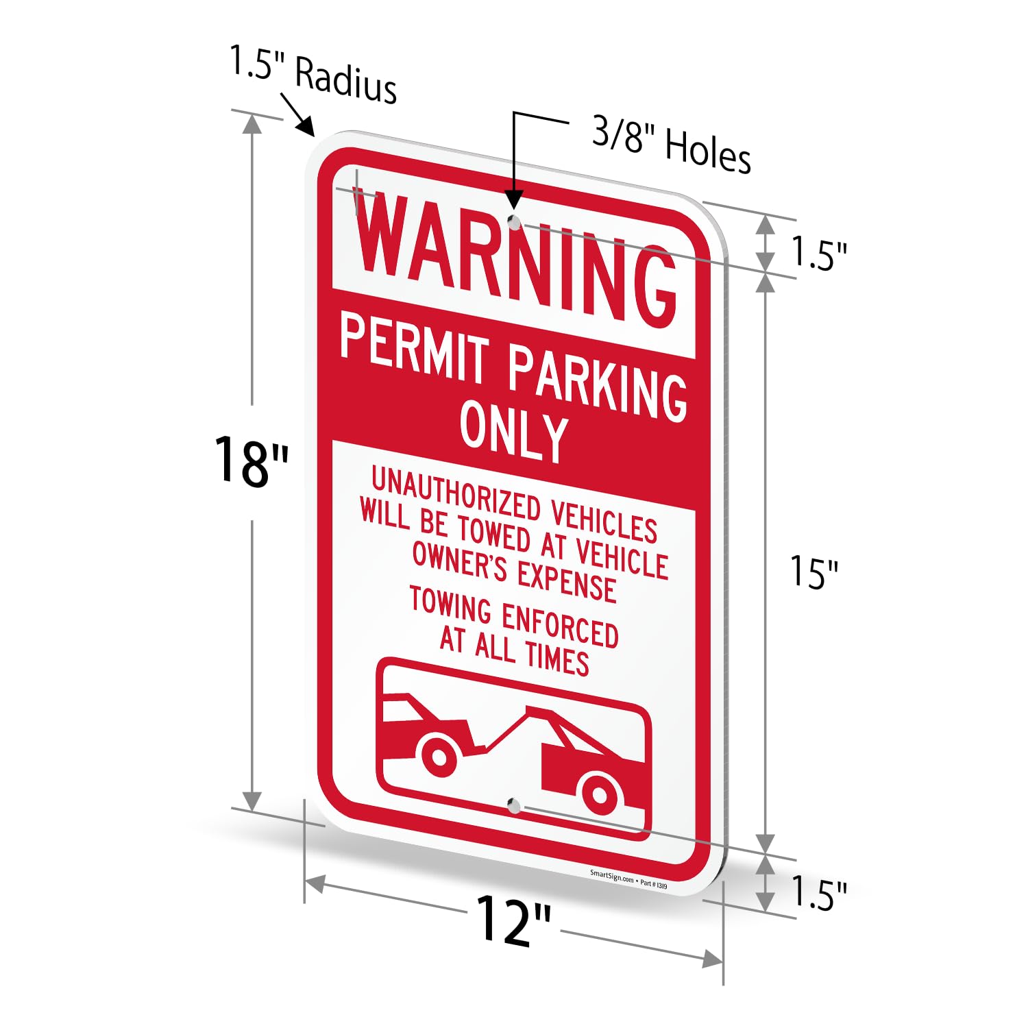 SmartSign Warning Permit Parking Only Sign - 2 Pack, Towing Enforced Sign, 18 x 12 inch, 2mm Thick Aluminum Composite, Red and White