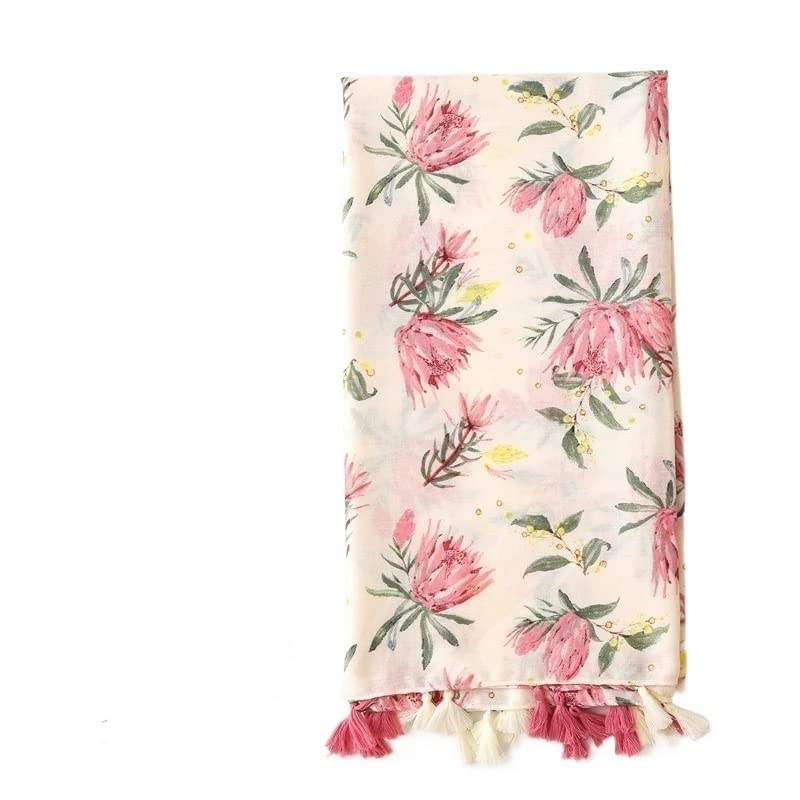 Summer Women Scarf Retro Flower Print Shawls and Wraps Beach Scarves (Color : A, Size : One Size)