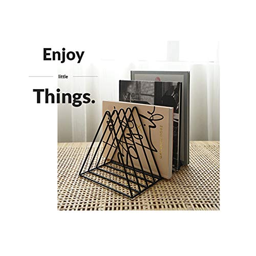 Magazine Rack Book Record Holder, Desktop Iron Storage Rack Bookshelf Multifunction Triangle File Organizer Decor Home Office (Black)