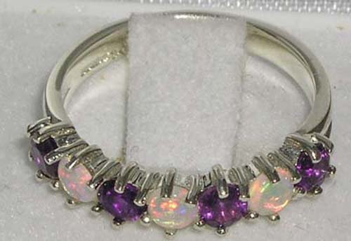 LetsBuyGold 925 Sterling Silver Natural Opal & Amethyst Womans Eternity Ring - Size 5.75