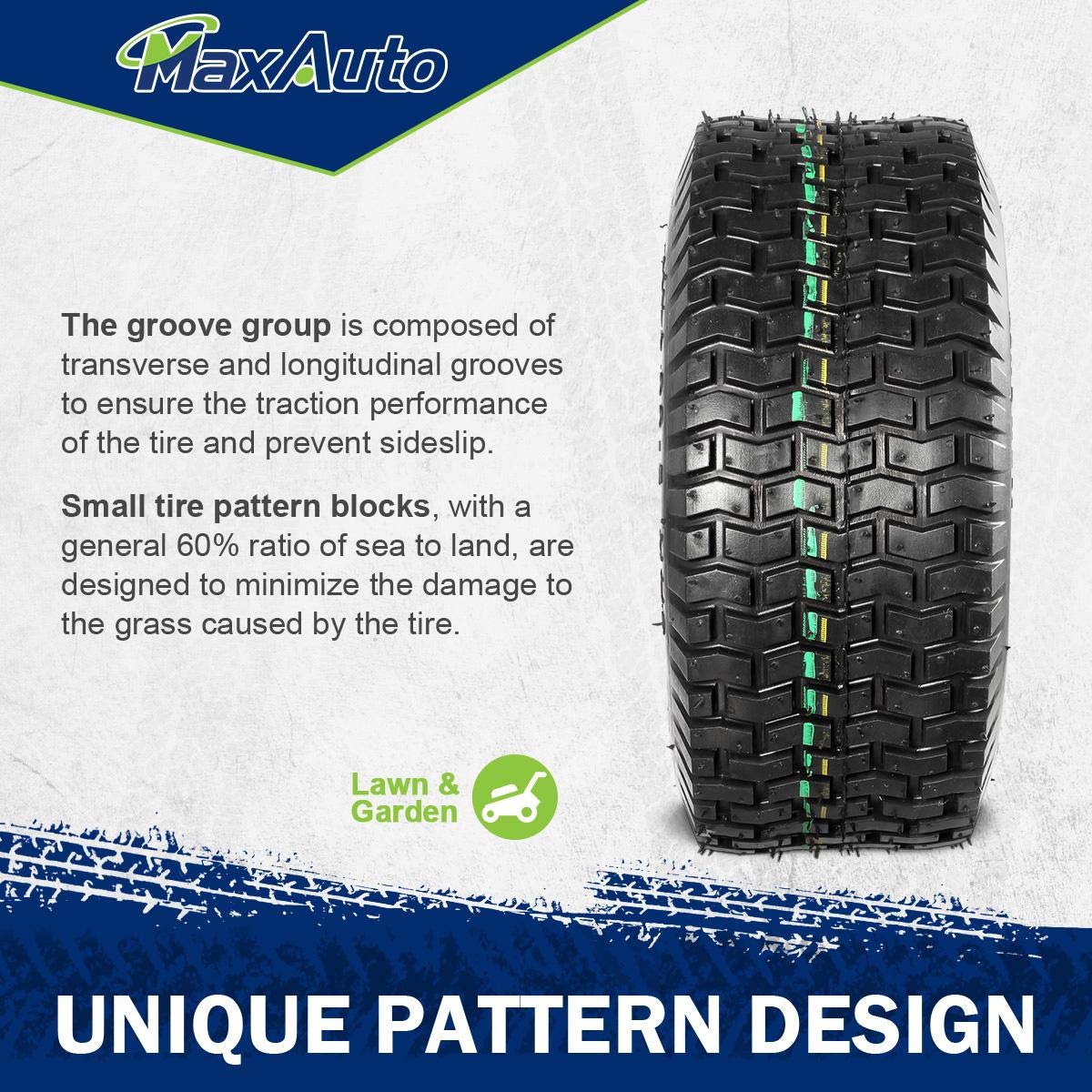 MaxAuto 2 Pcs 11x4X5 11x4.00-5 Turf Tire for Lawn & Garden Golf Cart Mower, P512 LRA