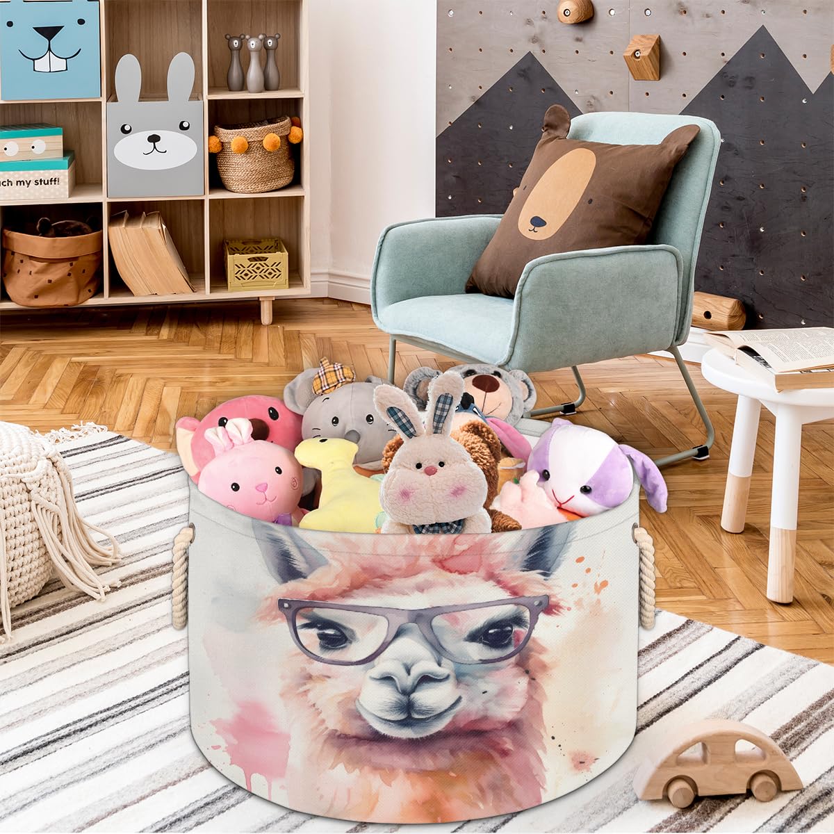 OMFUNS Alpaca Animal Round Storage Basket Extra Large Cute Alpaca Laundry Hamper Basket for Blankets Clothes Cotton Rope Basket Towel Nursery Baby Toy Pet Basket Decorative