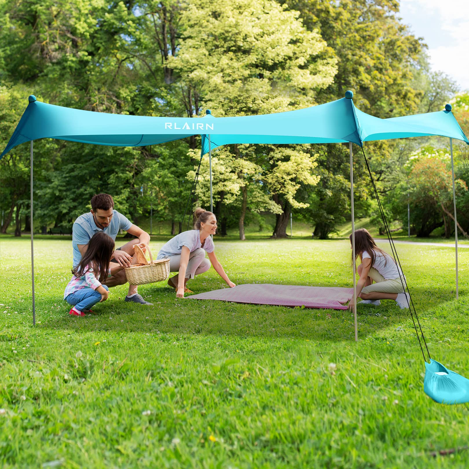 RLAIRN Beach Canopy Tent Sun Shade, RLAIRN Portable Beach Sun Shelter UV Protection Beach Shade Easy Setup with Poles for Beach, Camping, Backyard, Picnics (Turquoise)