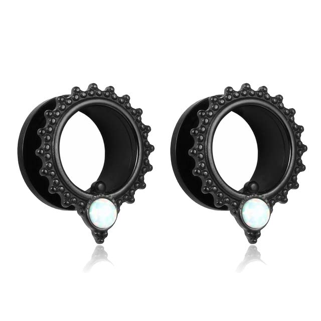 So Scene Opal Dot Screw Back Ear Tunnels Stainless Steel ear Gauges (8mm- 0 gauge, Black)
