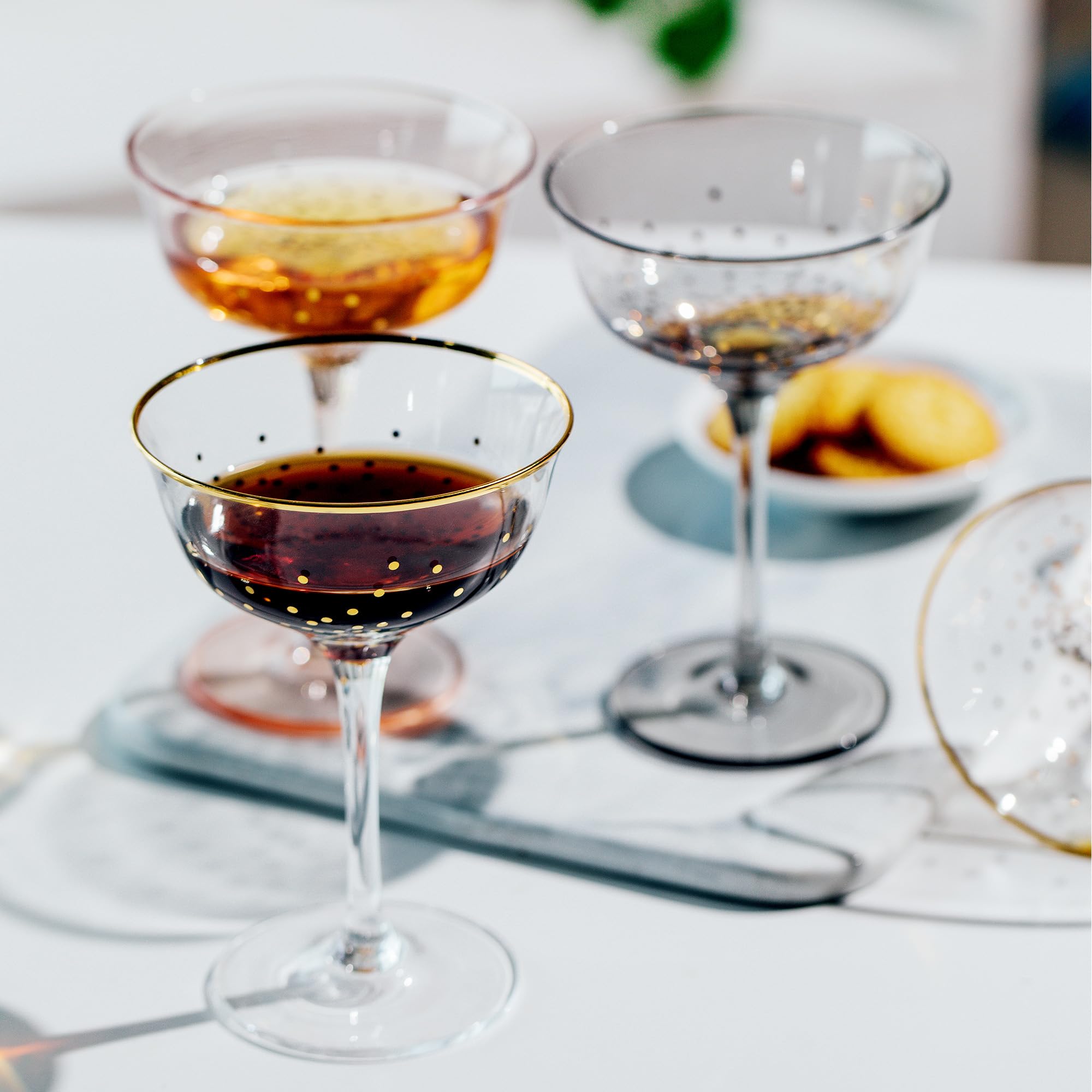 Lysenn Nick and Nora Glasses Set of 2- Exquisite Cocktail Glasses for Martini, Margarita & Champagne - Hand Blown & Vintage Design β Smoke Gray & Blush Pink, 5 fl oz