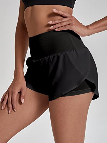 OYOANGLE Women's Athletic Gym Yoga High Waisted Shorts Running Workout Travel Casual Shorts Black M