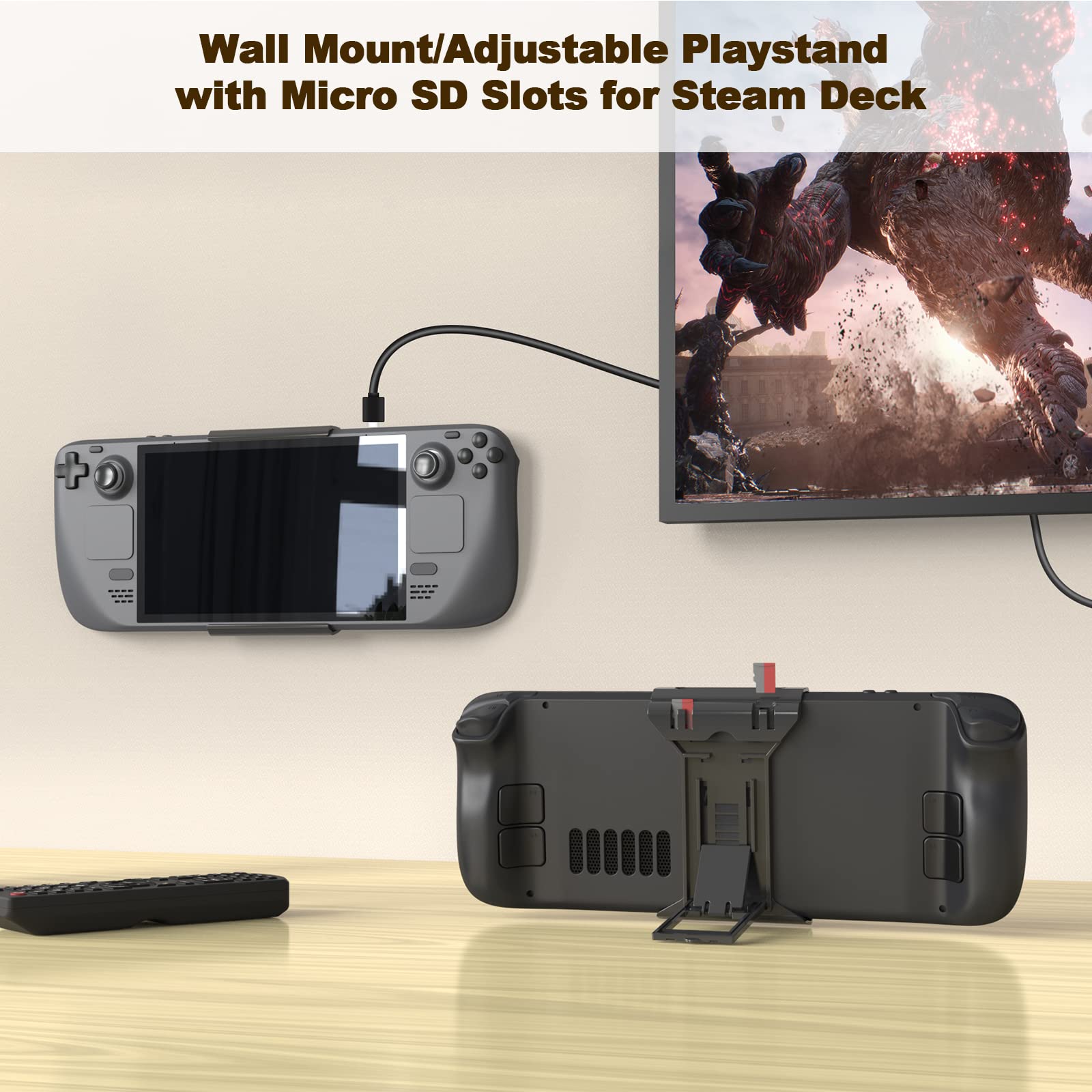 Stand for Steam Deck Console, Adjustable Wall Mounted and Desktop 2-in-1 Steam Base Holder with Kickstand, Desk Playstand Dock for Steam Deck,Black