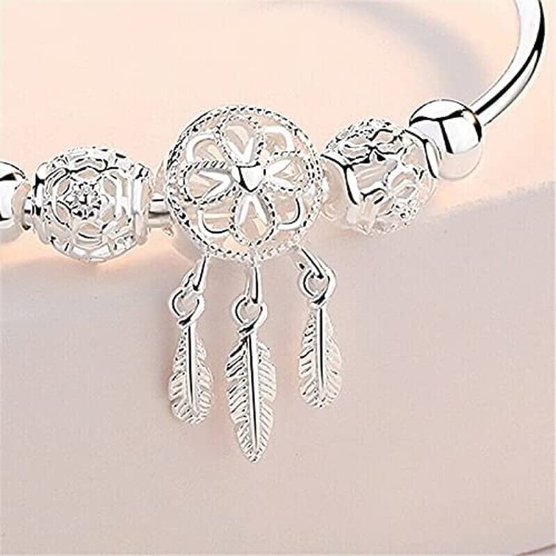 Ounmax Vintage Handmade 925 Sterling Silver Dream Catcher Bracelet Hand Bangle, Carved Adjustable Bangle Gift For Women in Birthdays, Anniversaries, Holidays And Other Special Occasions (Silver)