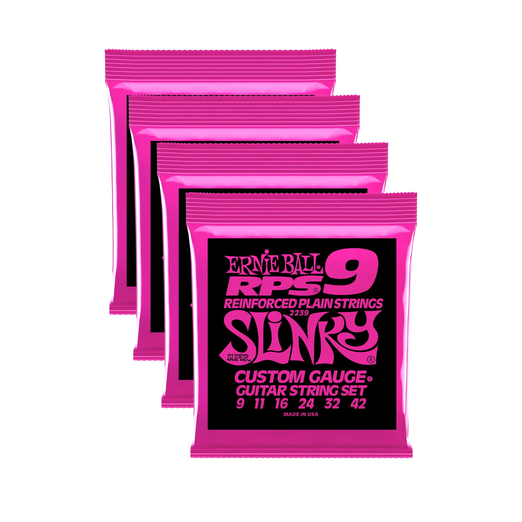 LOT OF 4 - Ernie Ball RPS Super Slinky Electric Guitar Strings, 9-42, P02239