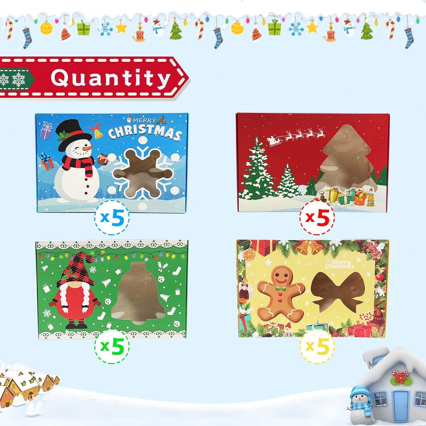 MISS FANTASY Christmas Cookie Boxes with Window 20 Pack Cookie Containers for Gift Giving Cookie Exchang Containers Boxes Holiday Cookie Containers for Treats Cookie Containers for Gift Giving
