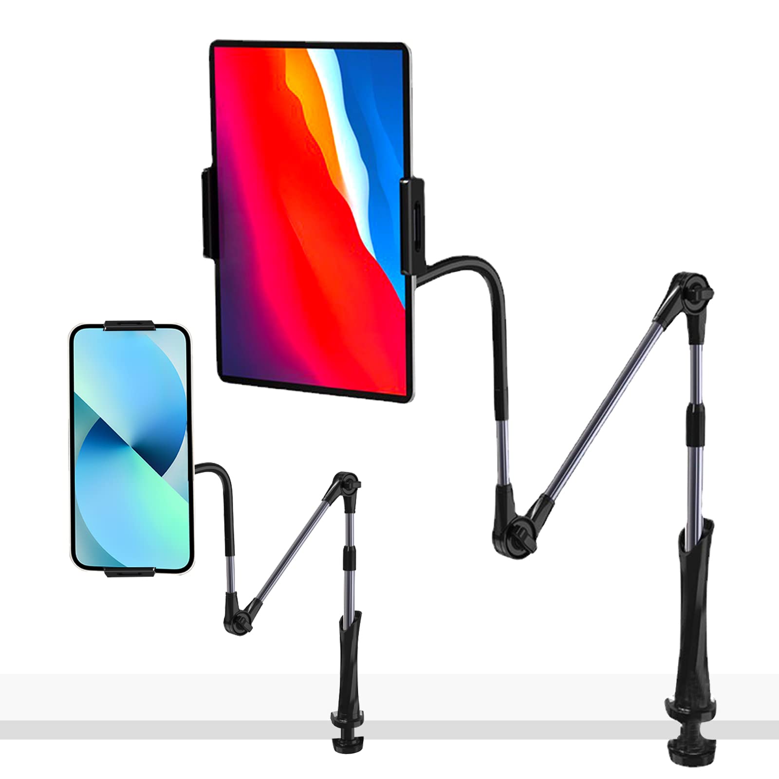 WAFCHHNL Phone Stand, Tablet Holder, with Gooseneck Flexible & Hard Arm Bracket, Fits iPad Pro 12.9-11