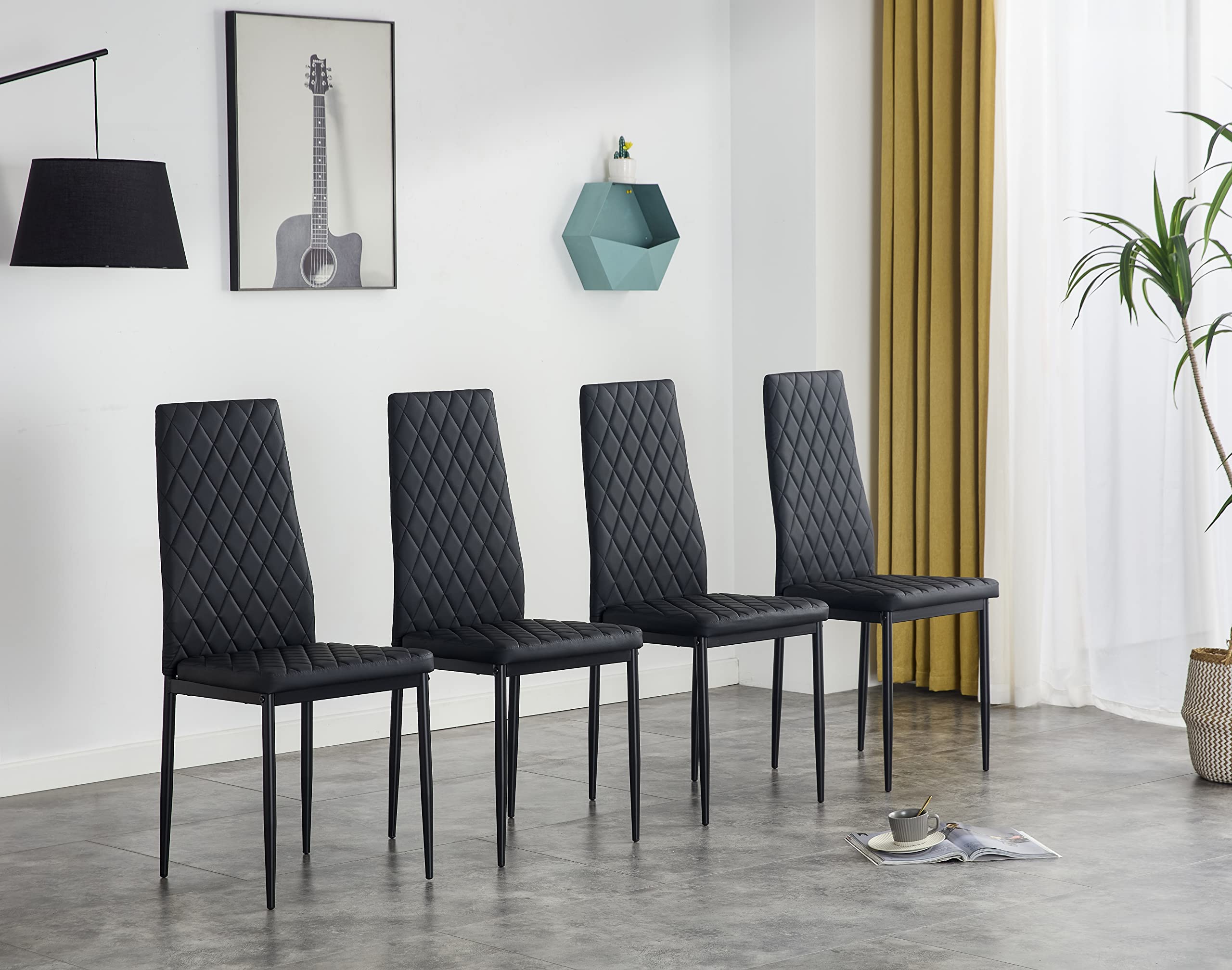 LIADTOP Set for 4, PU Leather Set of 4 Living, Modern Upholstered Side Chairs with Stable Metal Legs,for Dining Room, Kitchen, Restaurant,Black